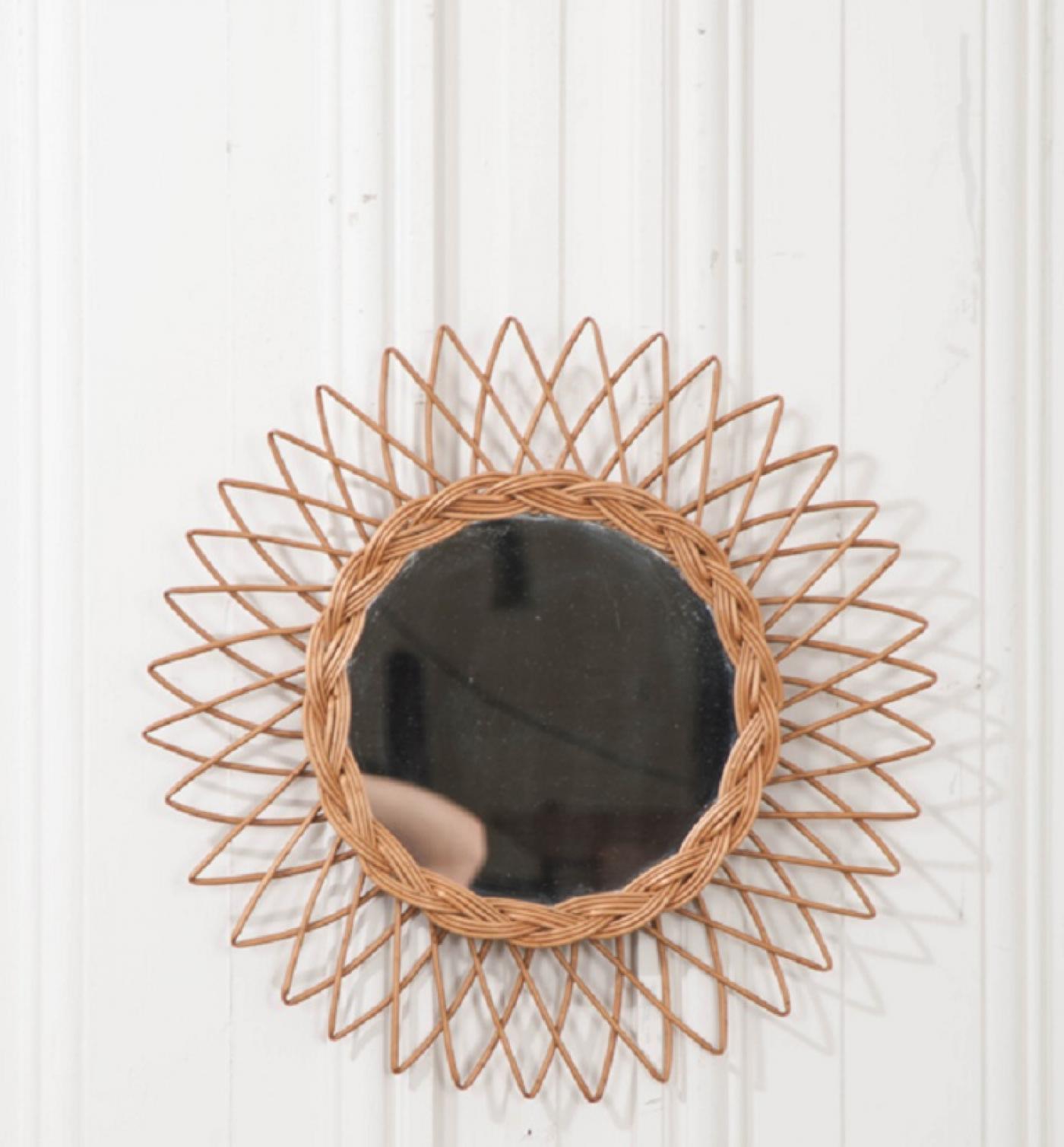 English Vintage Rattan Sunburst Mirror