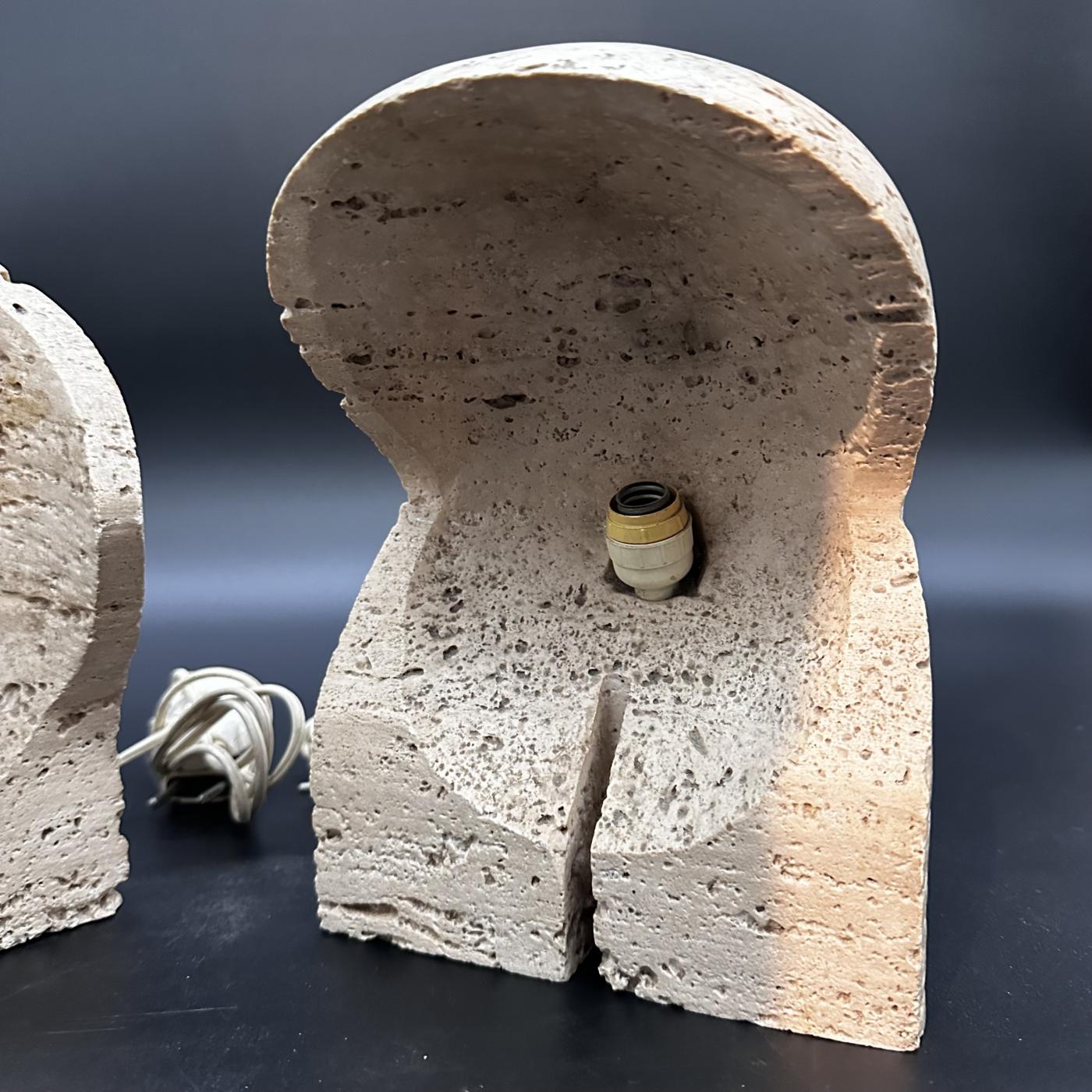 Enzo Mari - Unique Pair of 2 Travertine Table Lamps by Mari For Danesi ...