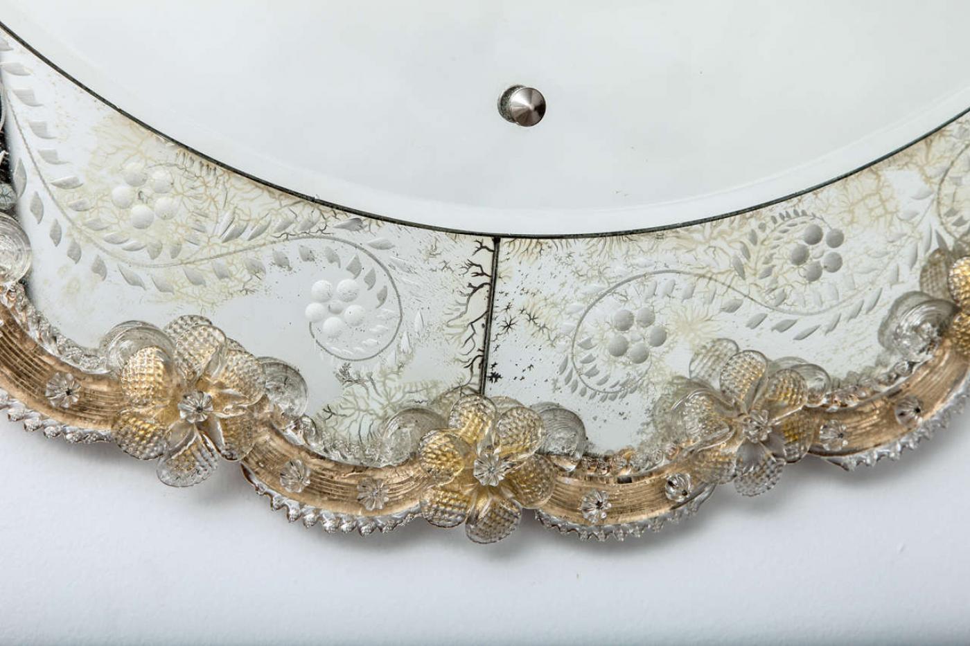 Etched Bevelled Circular Mirror with Filigree Applied Border