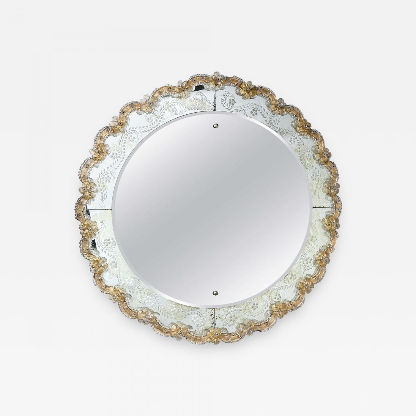Etched Bevelled Circular Mirror with Filigree Applied Border