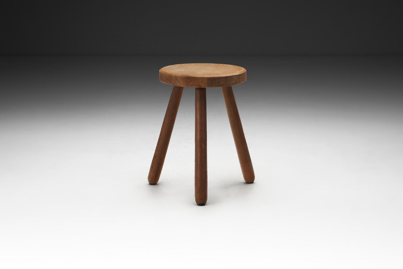European Solid Wood Tripod Stool, Europe ca 1950s