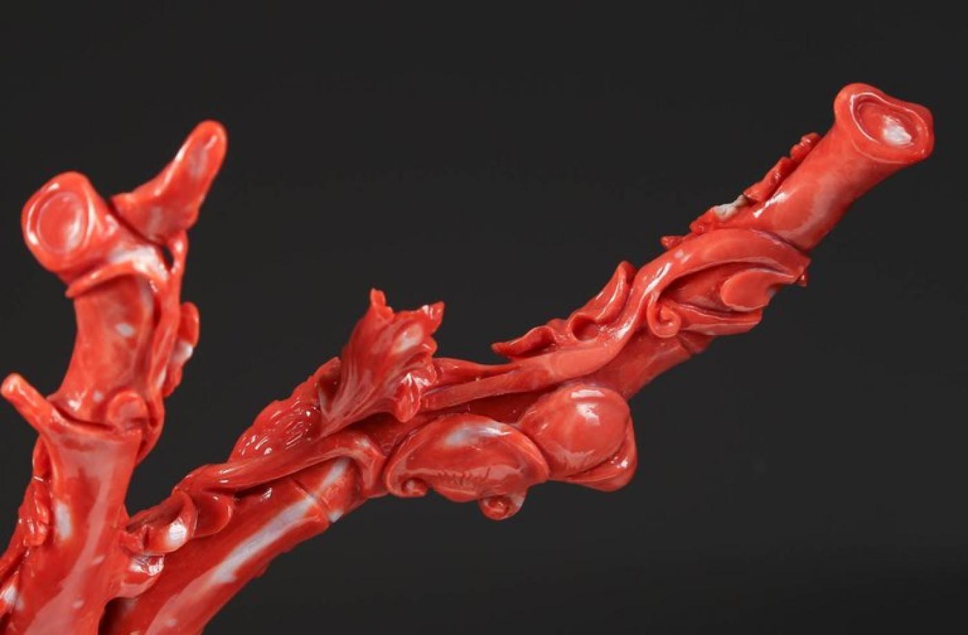 Exceptional Chinese Carved Coral Tree Branch with Monkeys and Squirrels ...