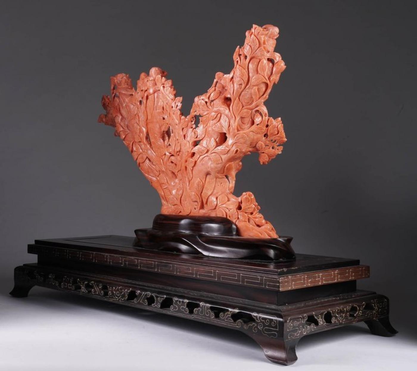 Exceptional Large Chinese Carved Coral Figural Group Statue of Female ...