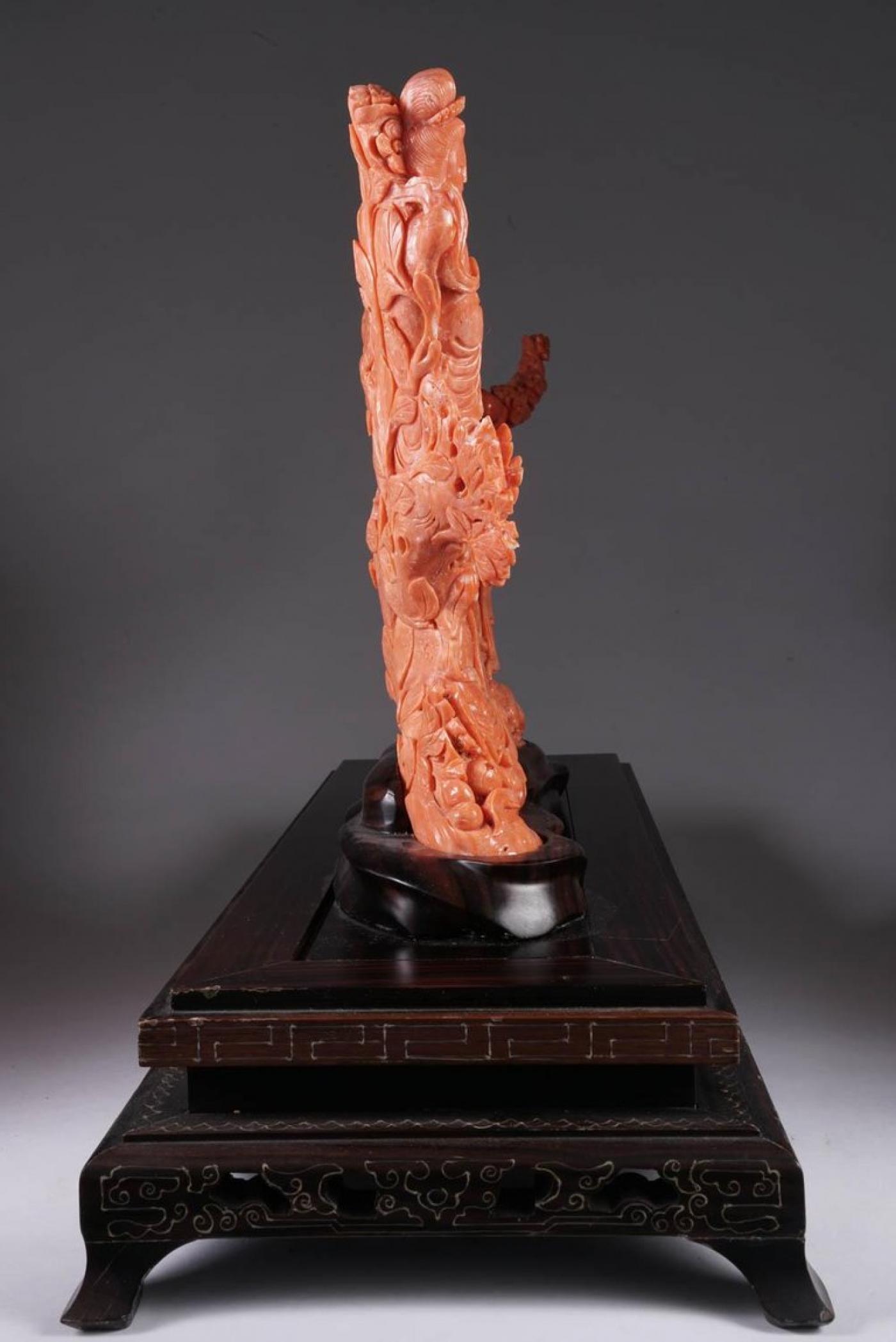 Exceptional Large Chinese Carved Coral Figural Group Statue of Female ...