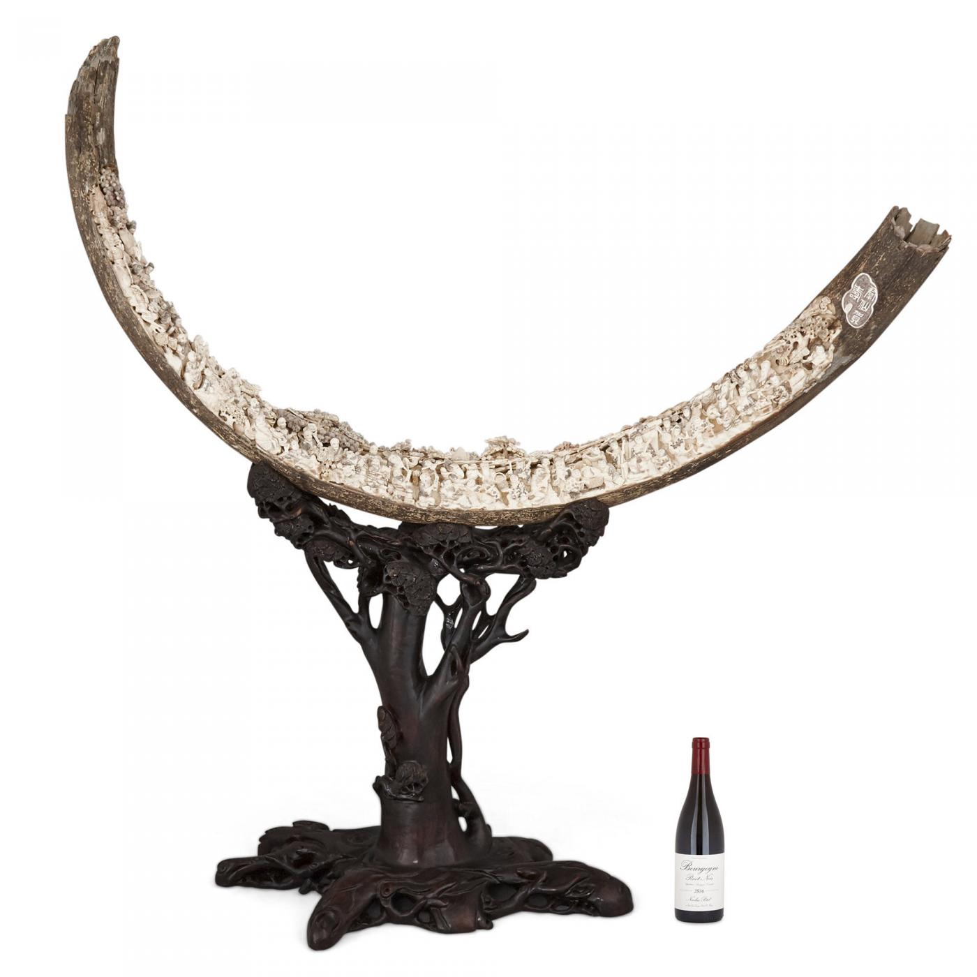 Exceptional woolly mammoth tusk carved in traditional Chinese style