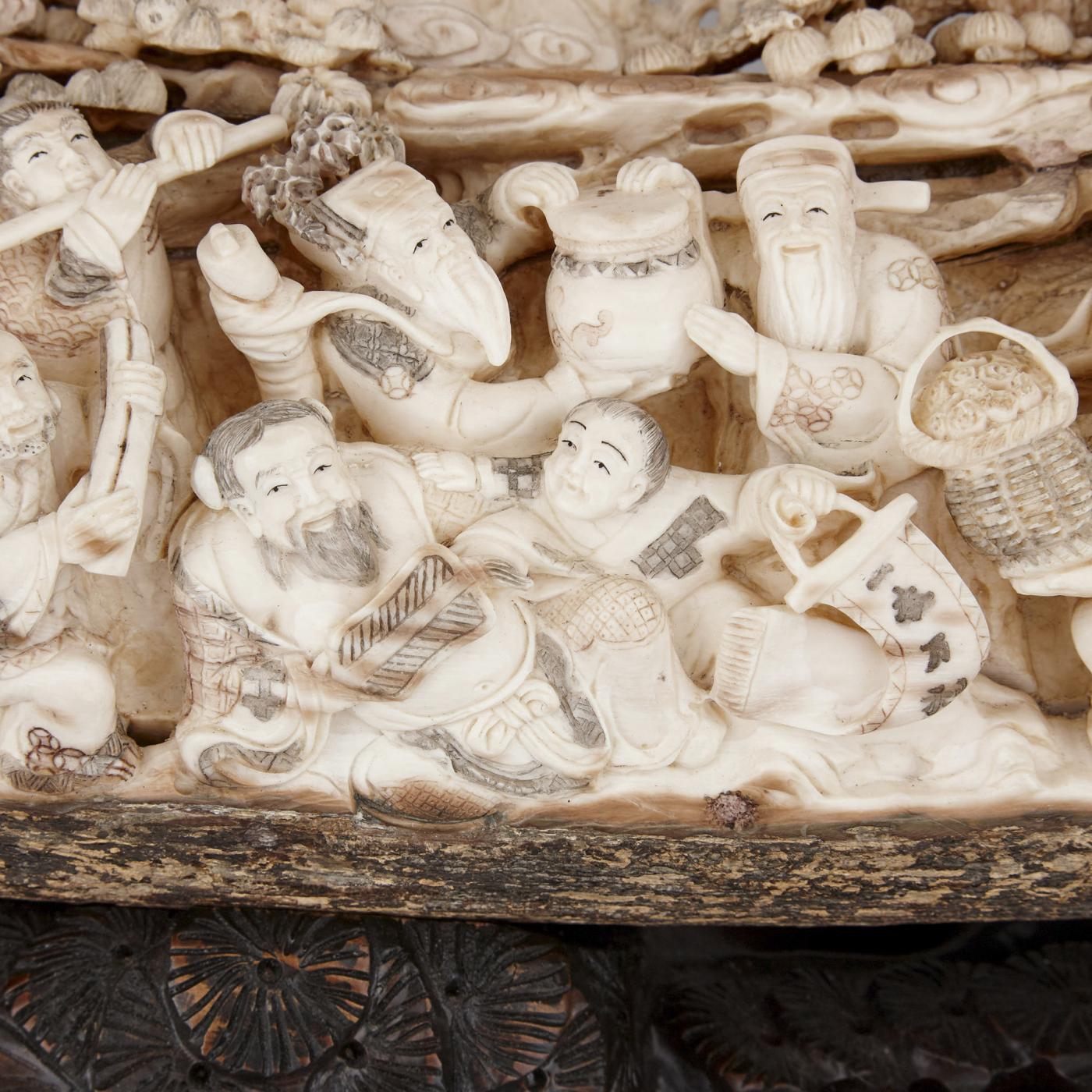 Exceptional woolly mammoth tusk carved in traditional Chinese style