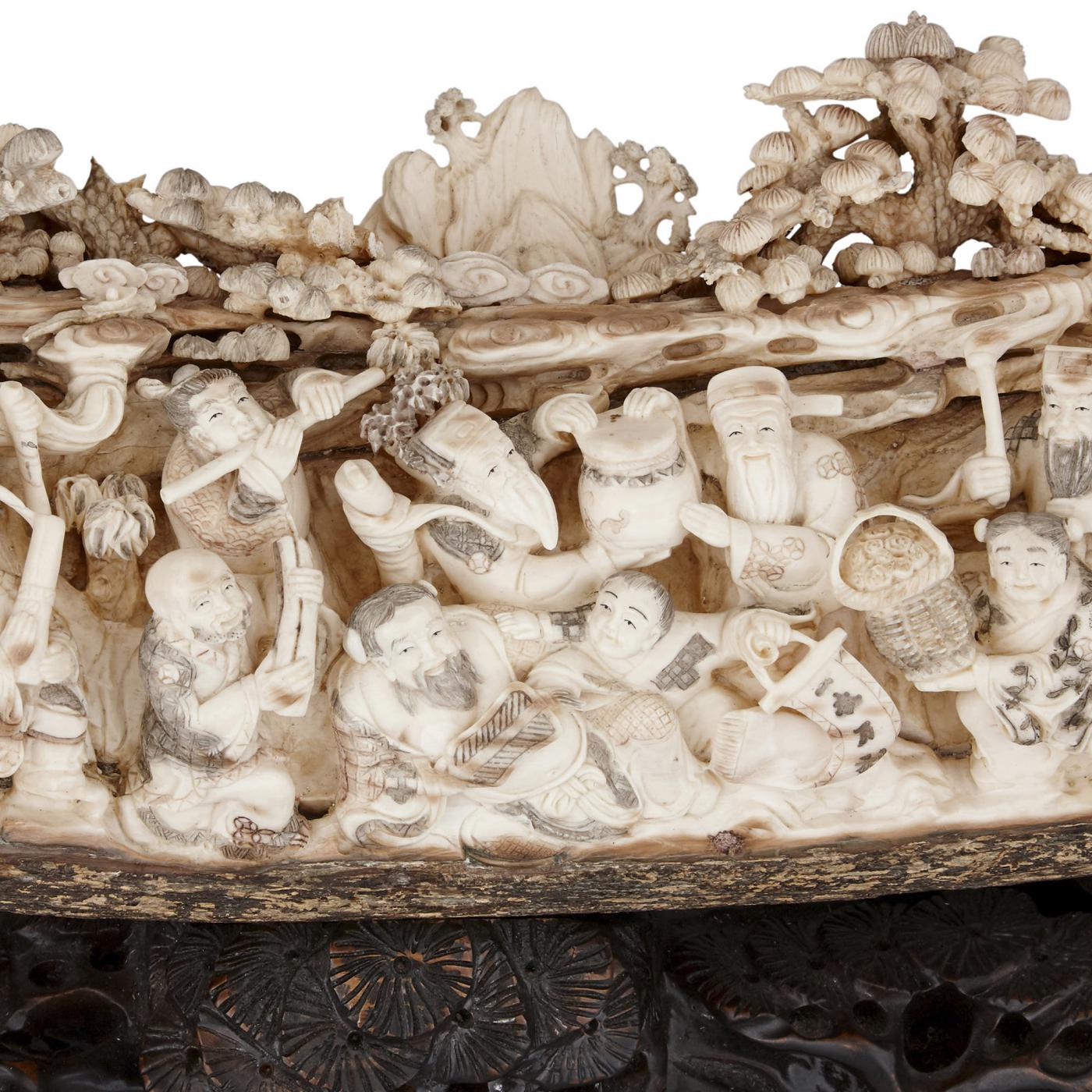 Exceptional woolly mammoth tusk carved in traditional Chinese style