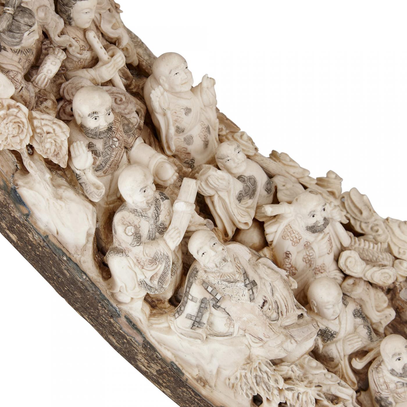 Exceptional woolly mammoth tusk carved in traditional Chinese style