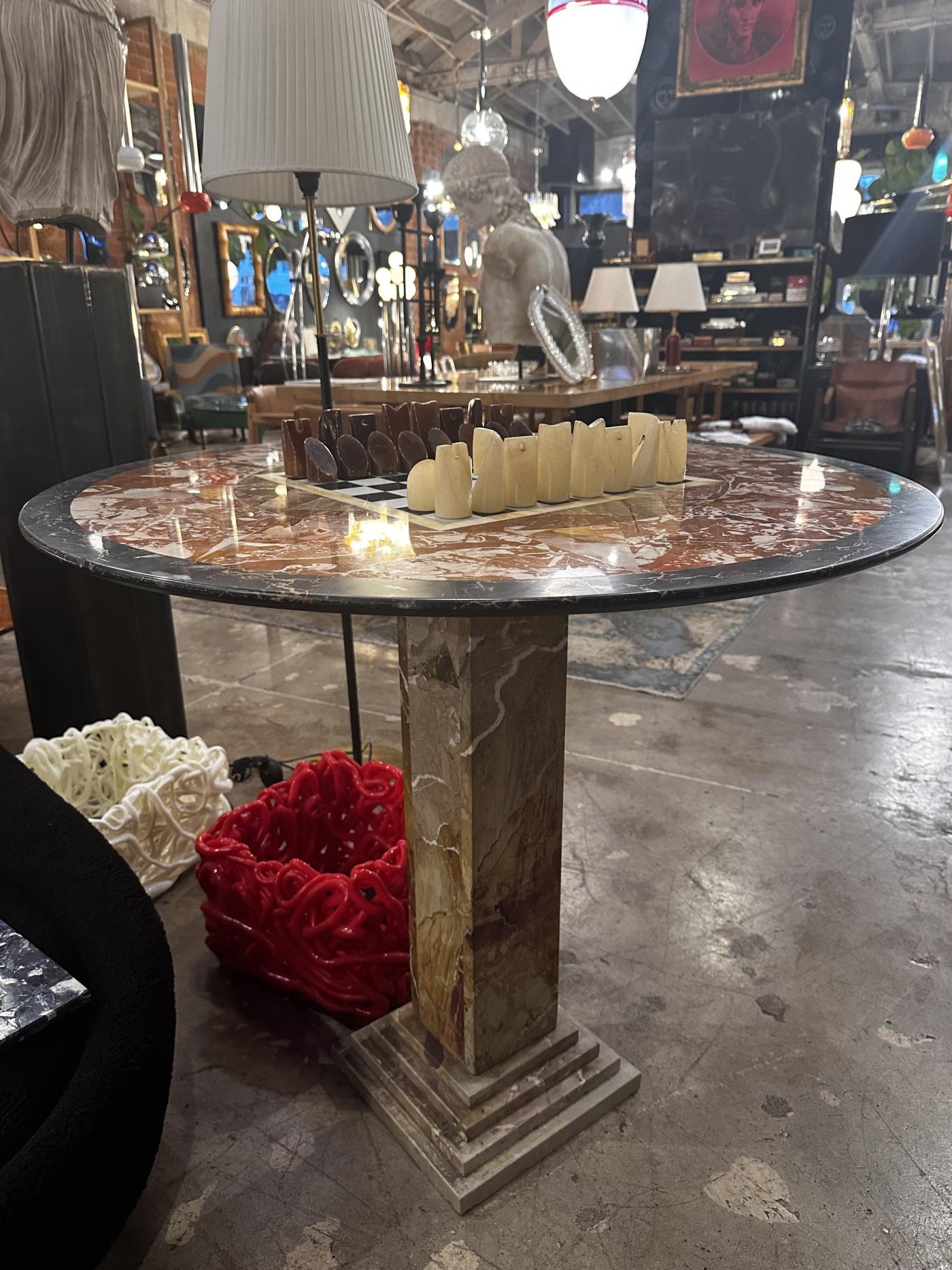 Extraordinary Mid Century Italian Green Marble Chess Table 1950