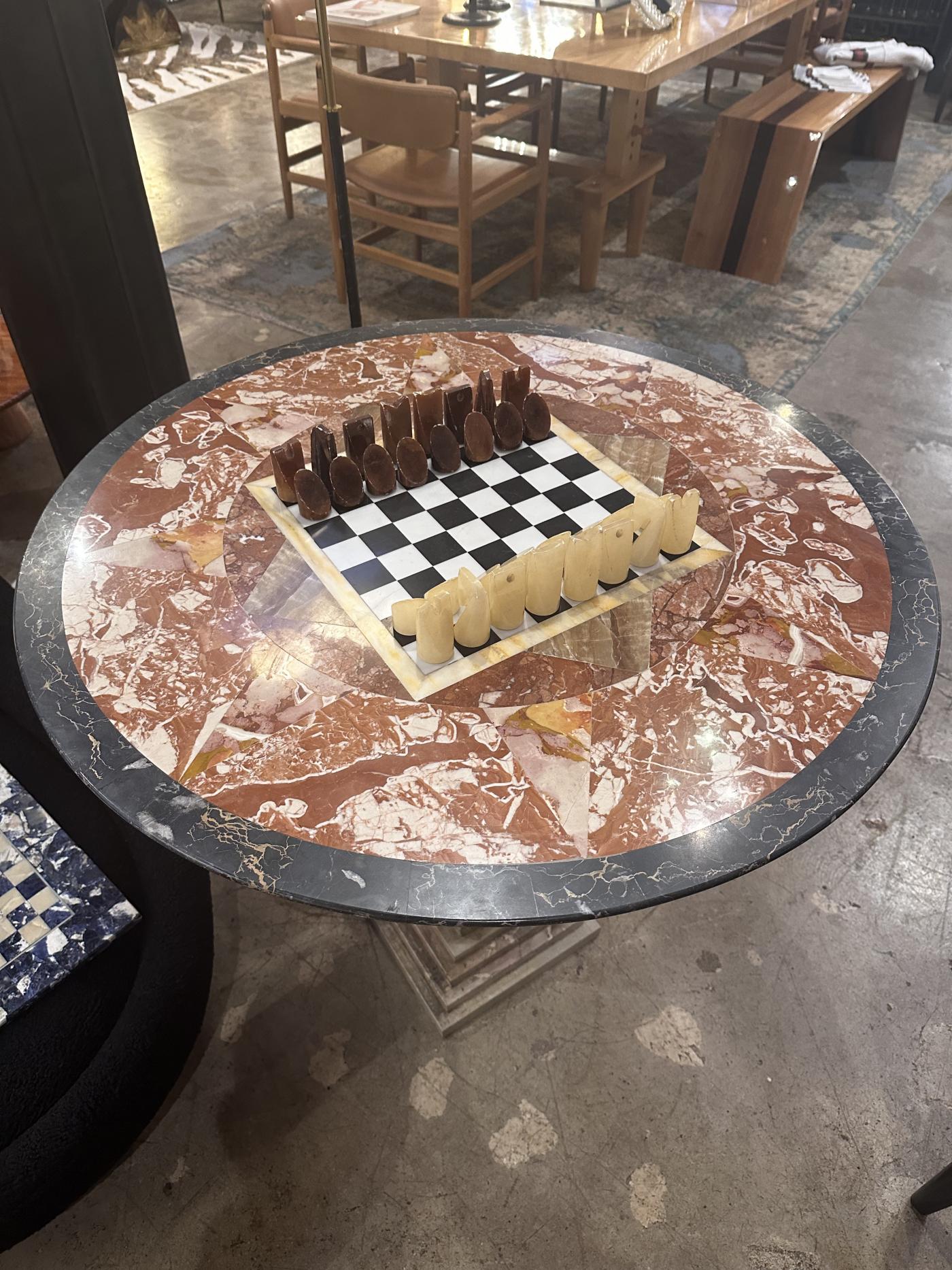 Extraordinary Mid Century Italian Green Marble Chess Table 1950