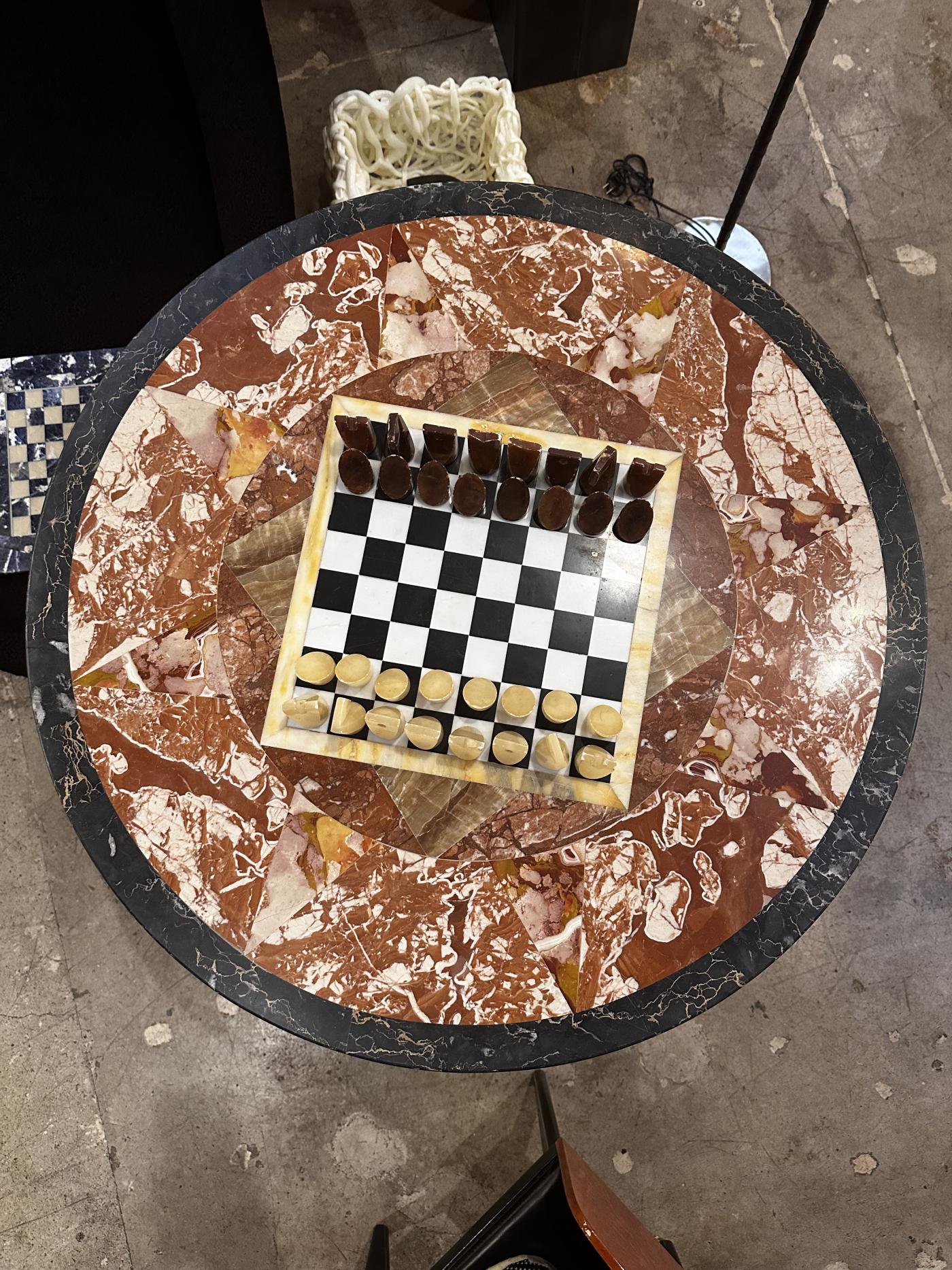 Extraordinary Mid Century Italian Green Marble Chess Table 1950