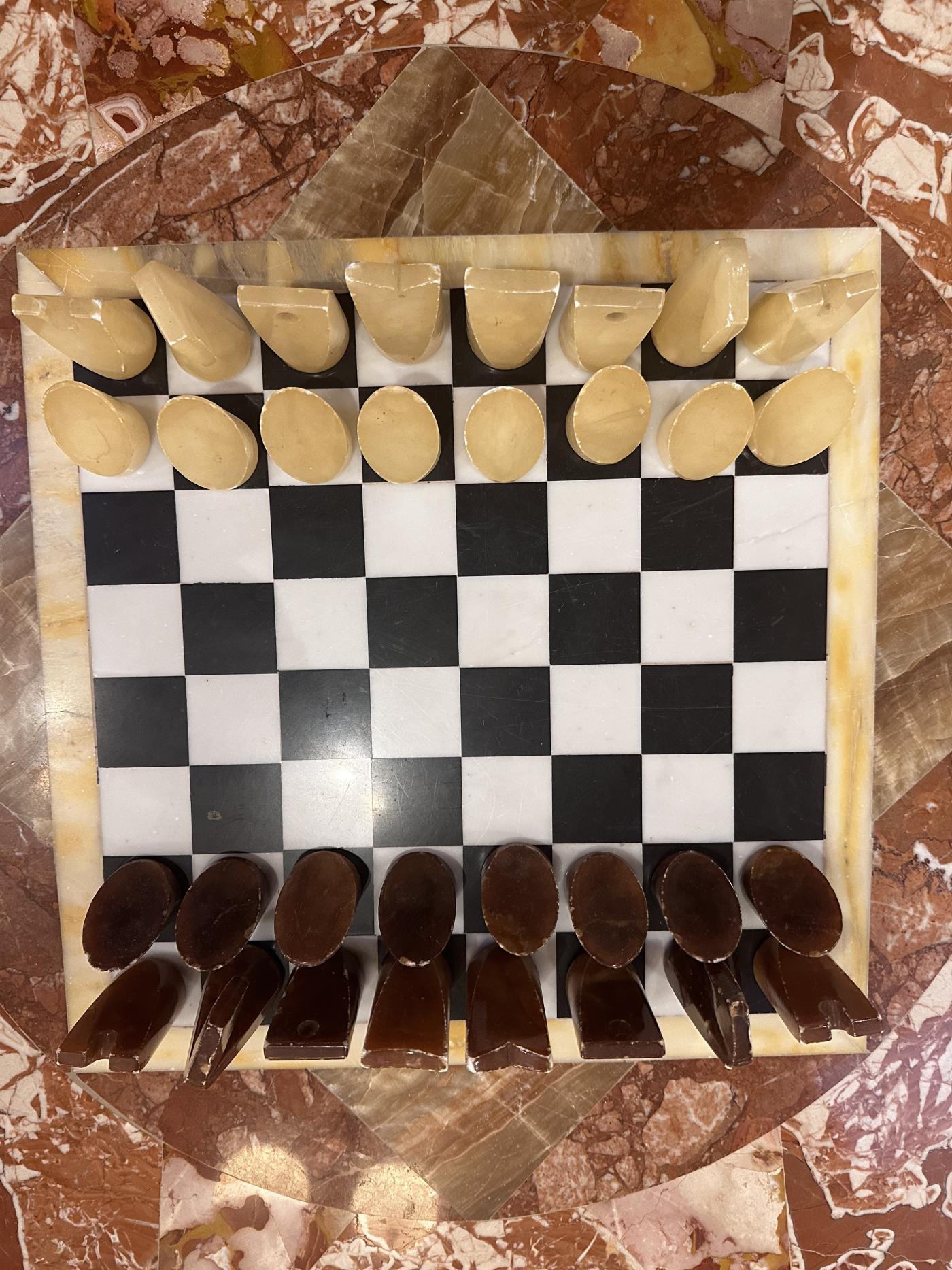 Extraordinary Mid Century Italian Green Marble Chess Table 1950