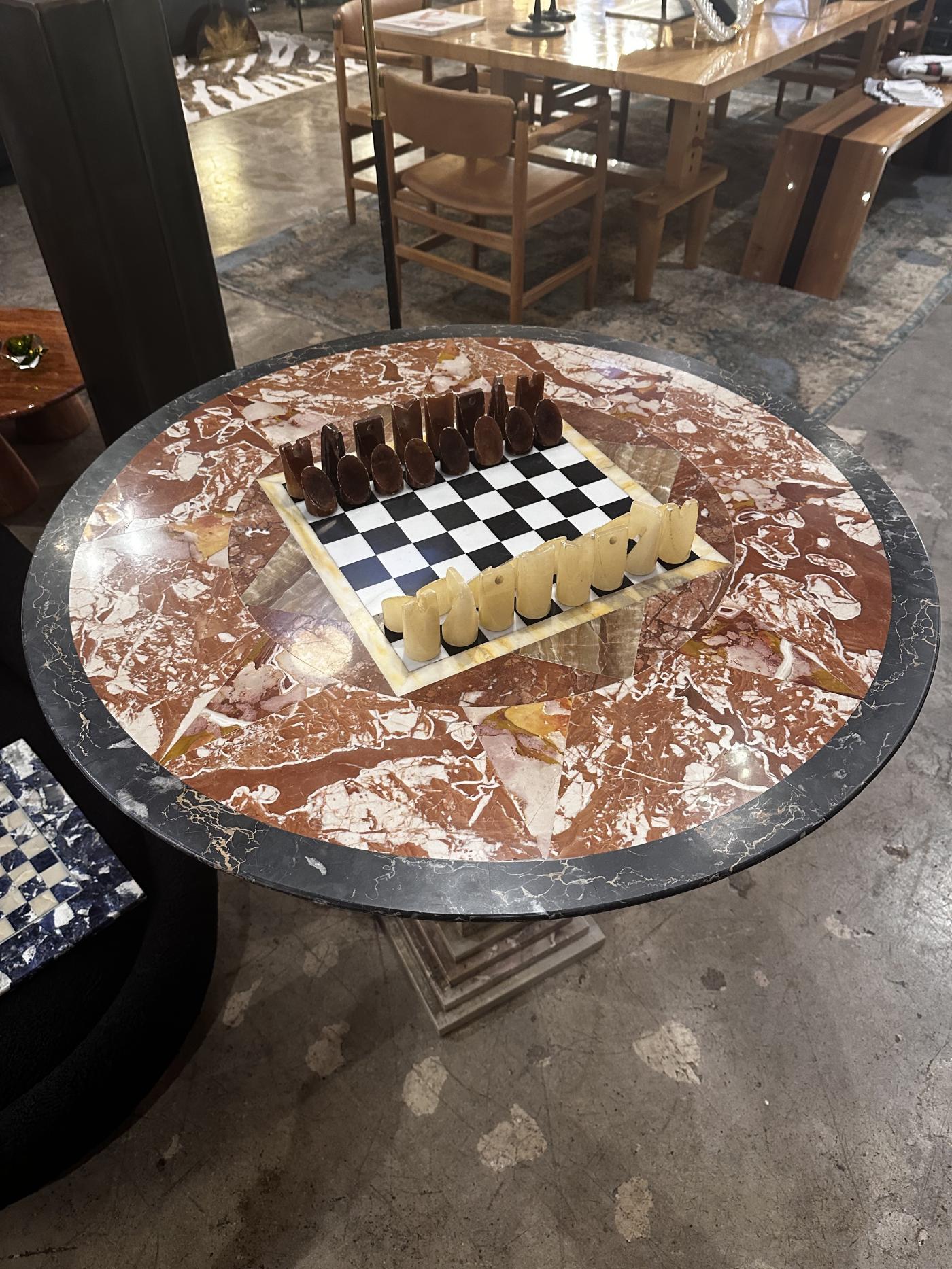 Extraordinary Mid Century Italian Green Marble Chess Table 1950