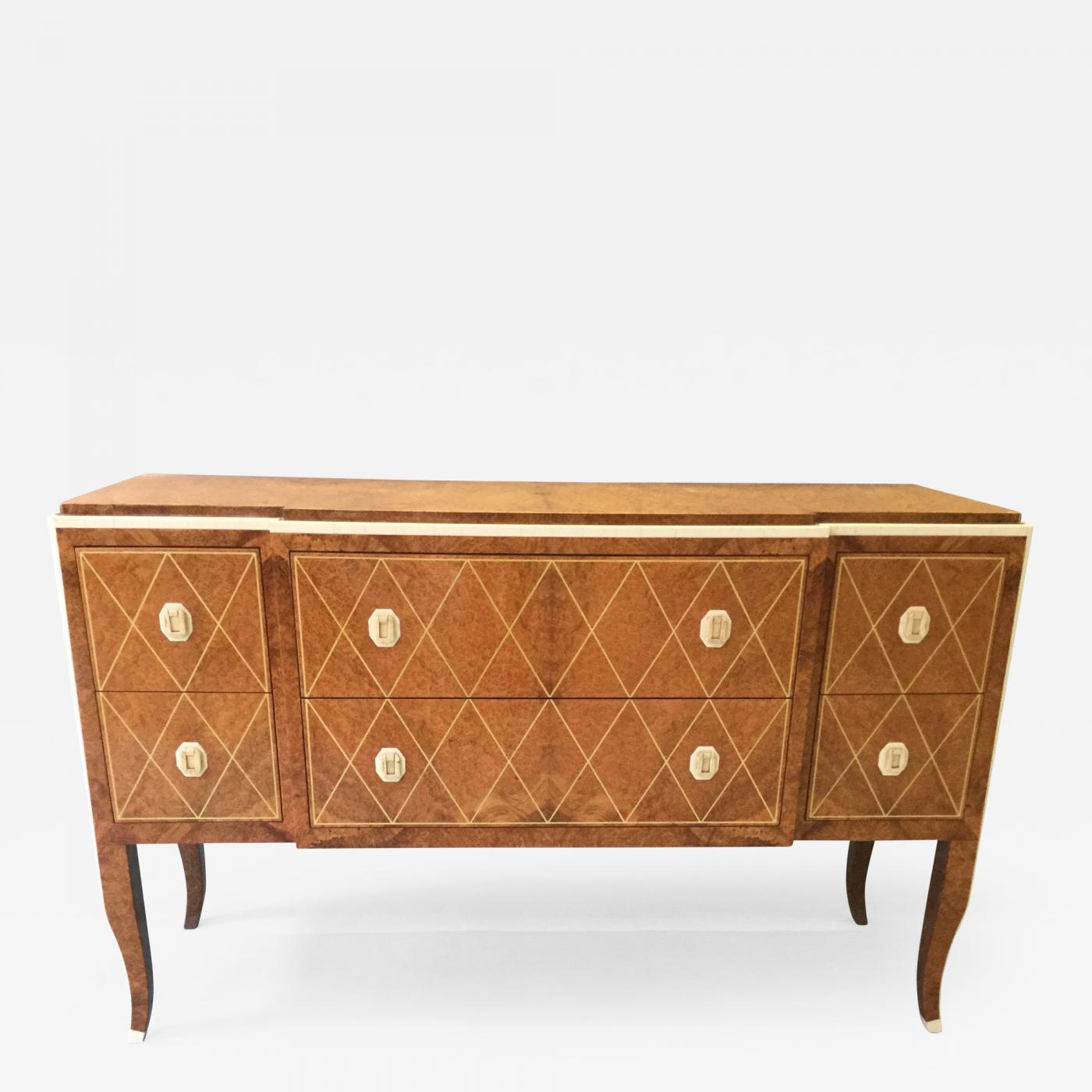 FINE AMBOYNA AND FAUX-IVORY COMMODE