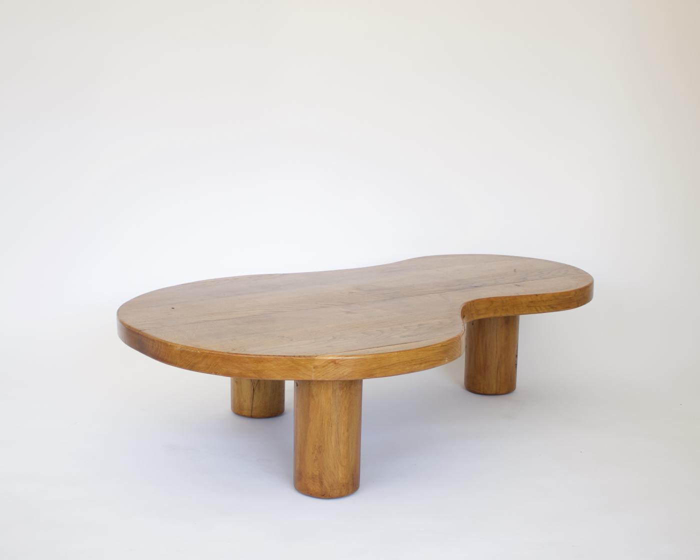 FRENCH OAK FREEFORM ORGANIC MODERN LOW COFFEE TABLE WITH MASSIVE COLUMN ...