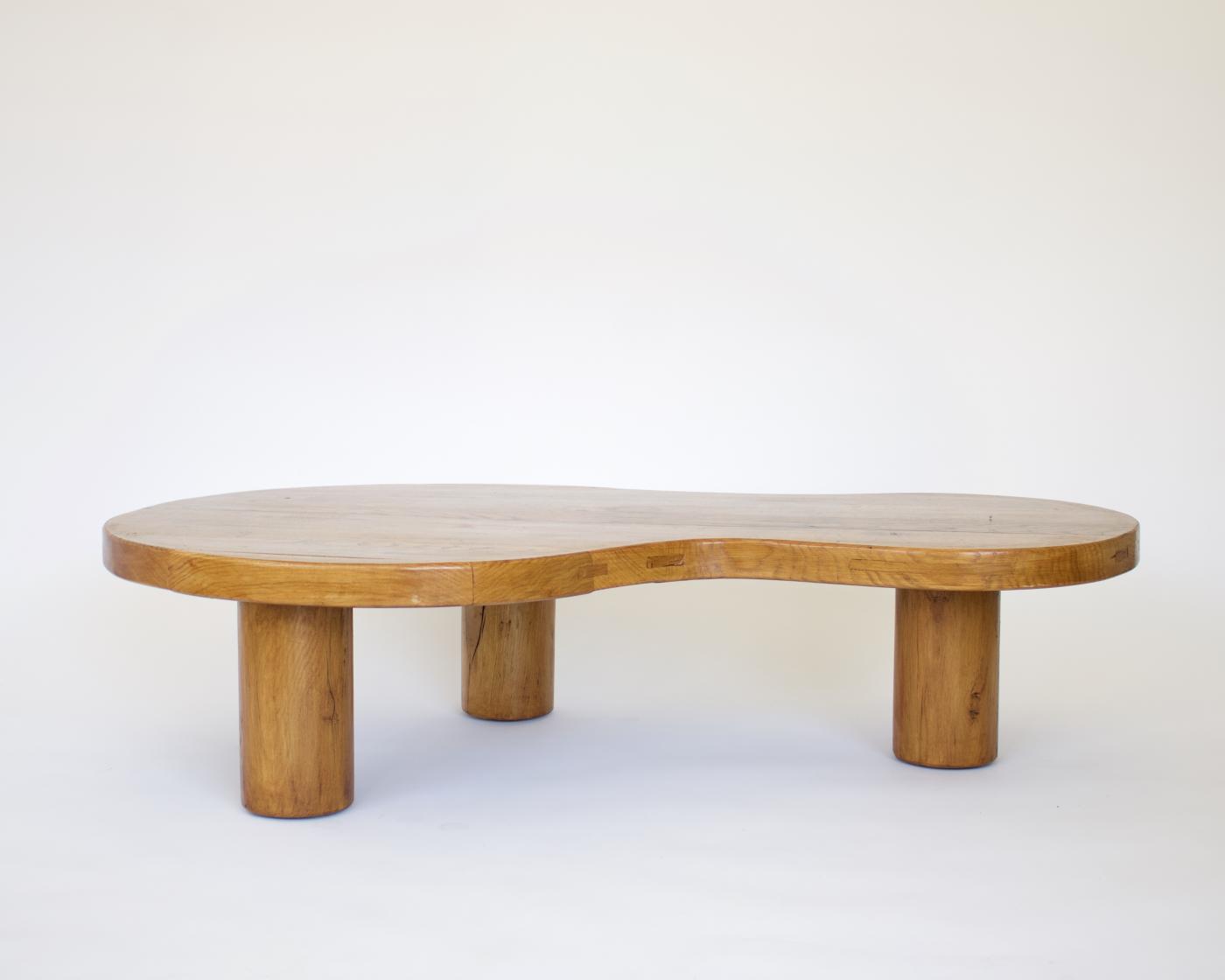 FRENCH OAK FREEFORM ORGANIC MODERN LOW COFFEE TABLE WITH MASSIVE COLUMN ...