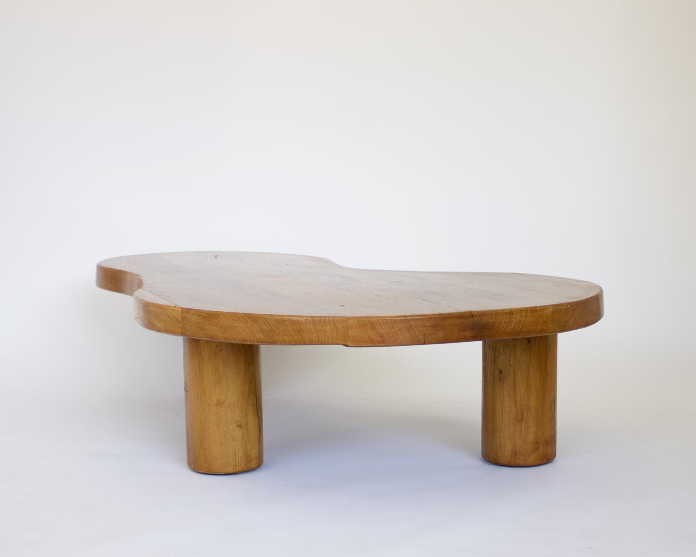 FRENCH OAK FREEFORM ORGANIC MODERN LOW COFFEE TABLE WITH MASSIVE COLUMN ...