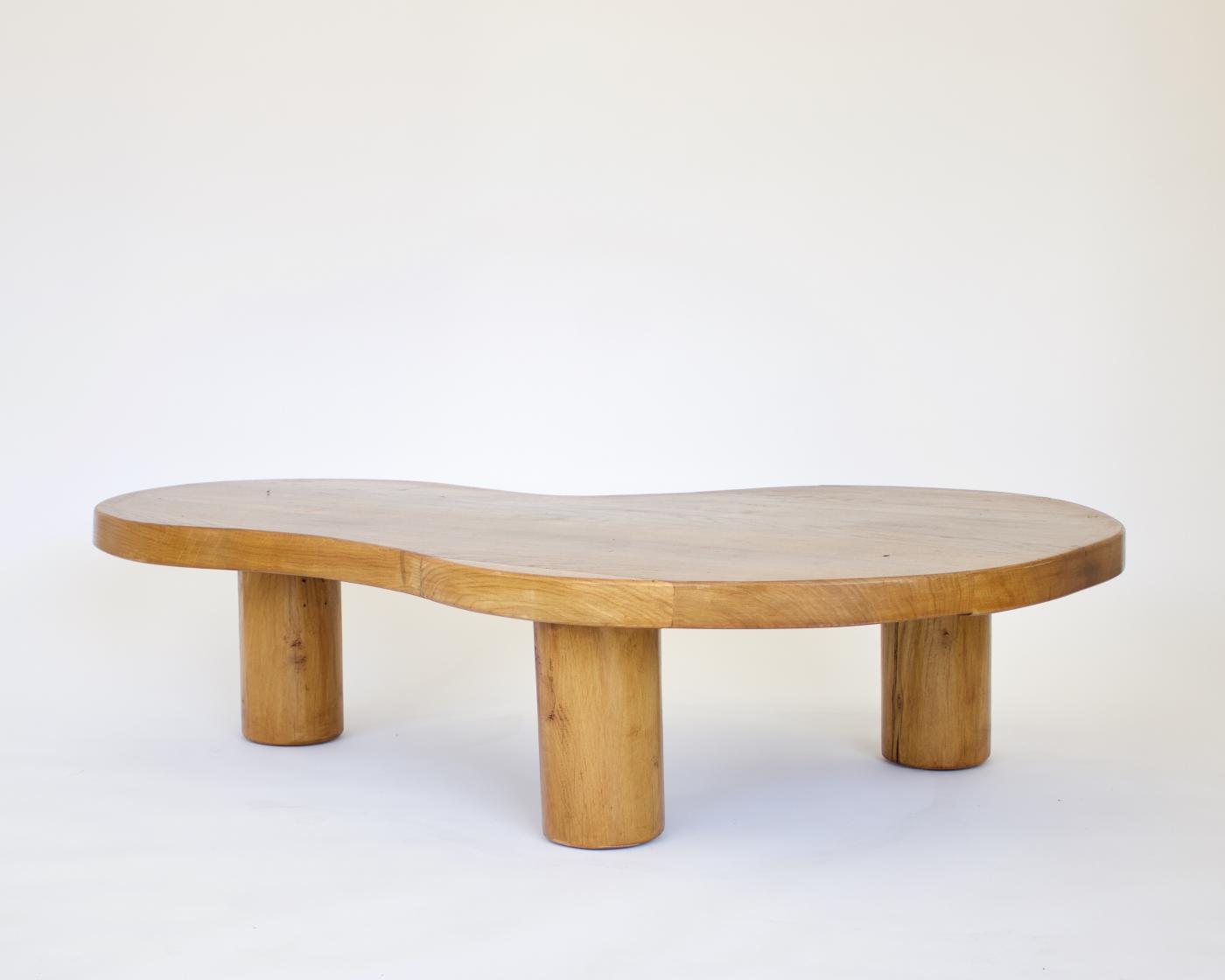 FRENCH OAK FREEFORM ORGANIC MODERN LOW COFFEE TABLE WITH MASSIVE COLUMN ...