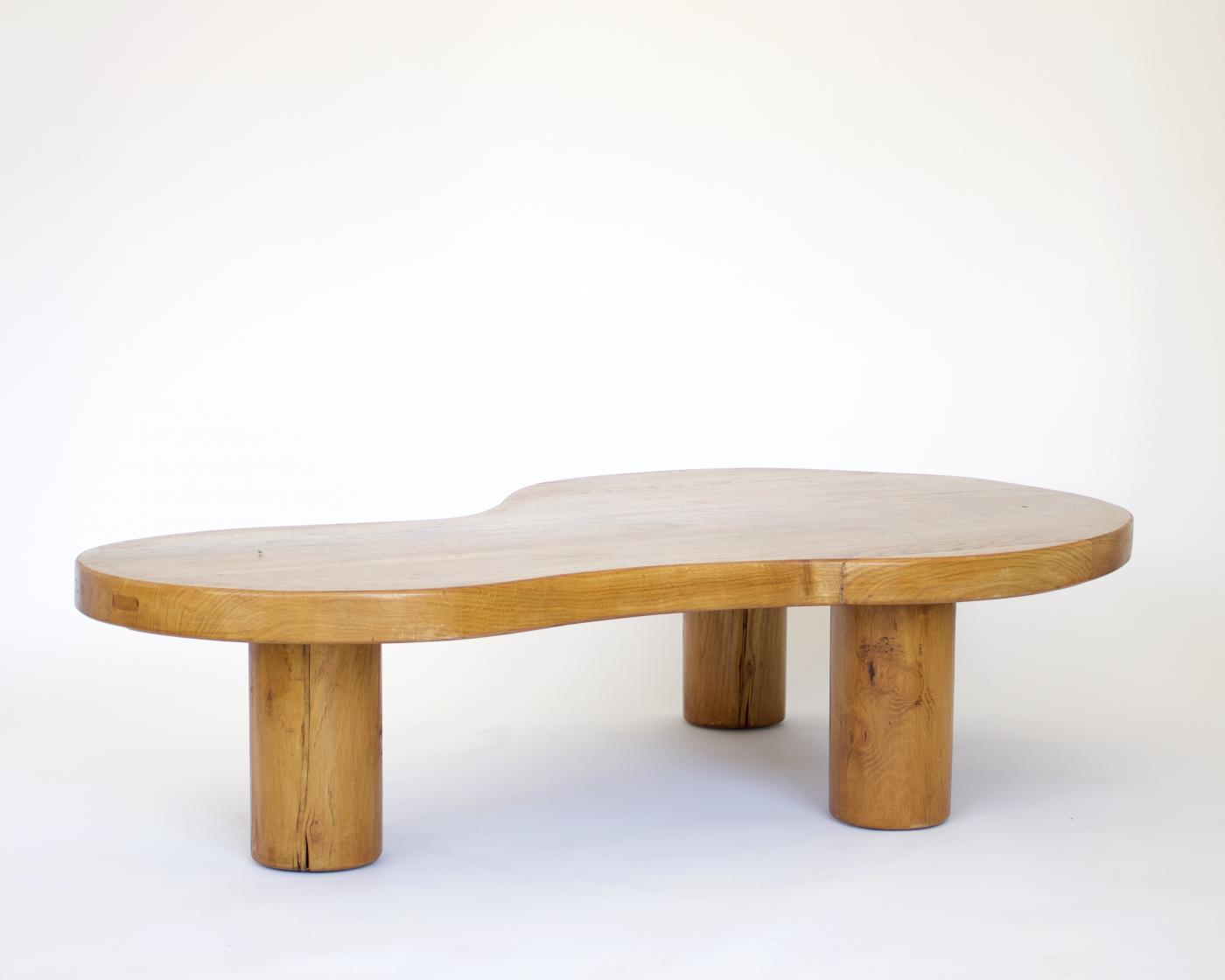 FRENCH OAK FREEFORM ORGANIC MODERN LOW COFFEE TABLE WITH MASSIVE COLUMN ...