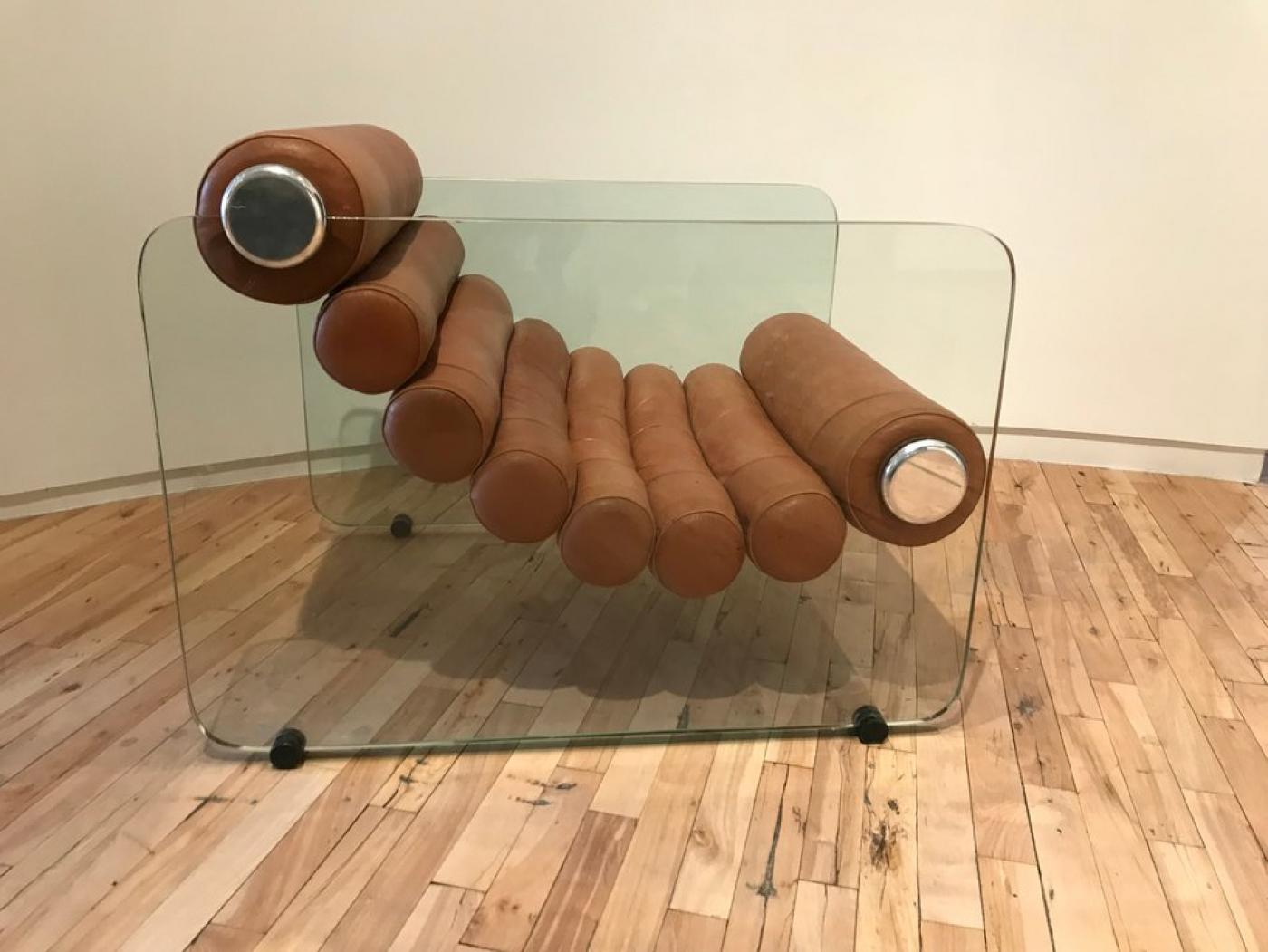 Fabio Lenci - Glass and Leather "Hyaline" Lounge Chair by Fabio Lenci