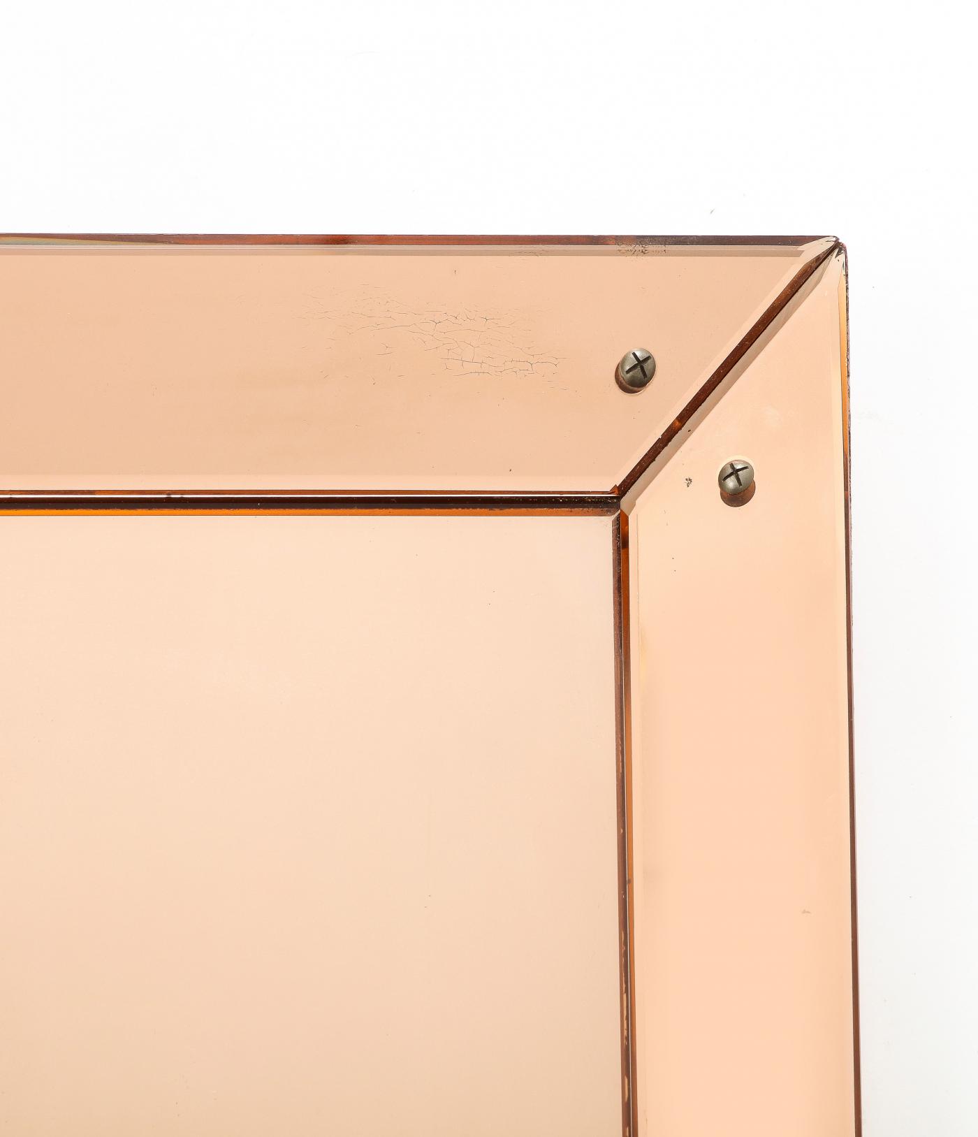 Faceted Peach/Pink Glass Mirror, France, 20th C.