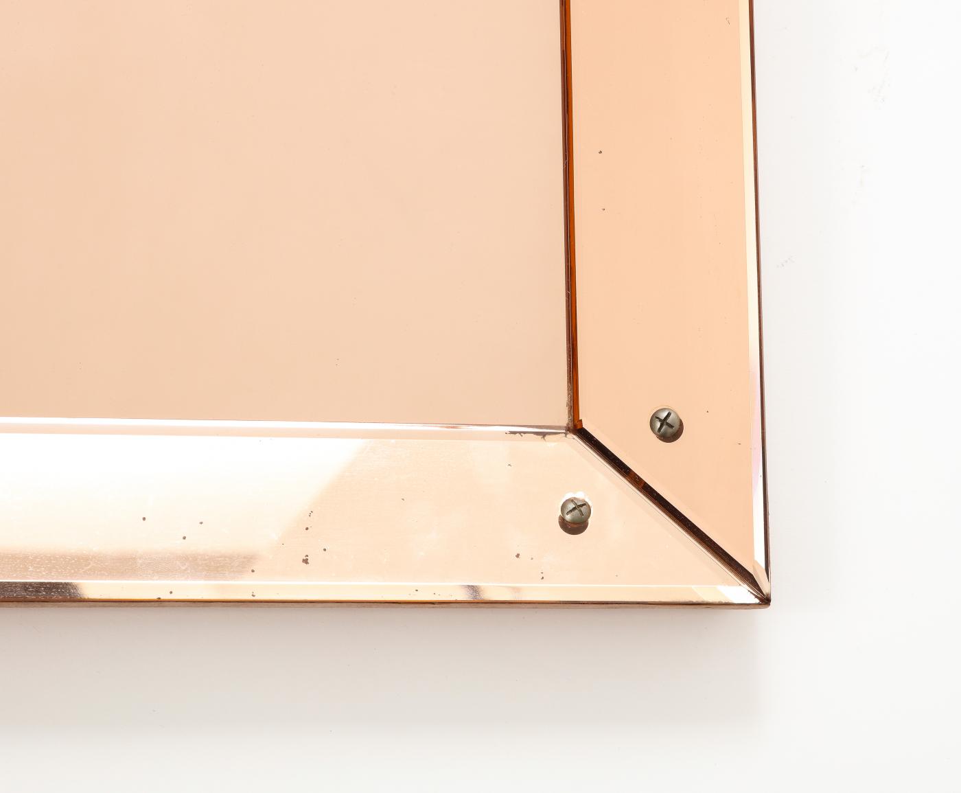 Faceted Peach/Pink Glass Mirror, France, 20th C.