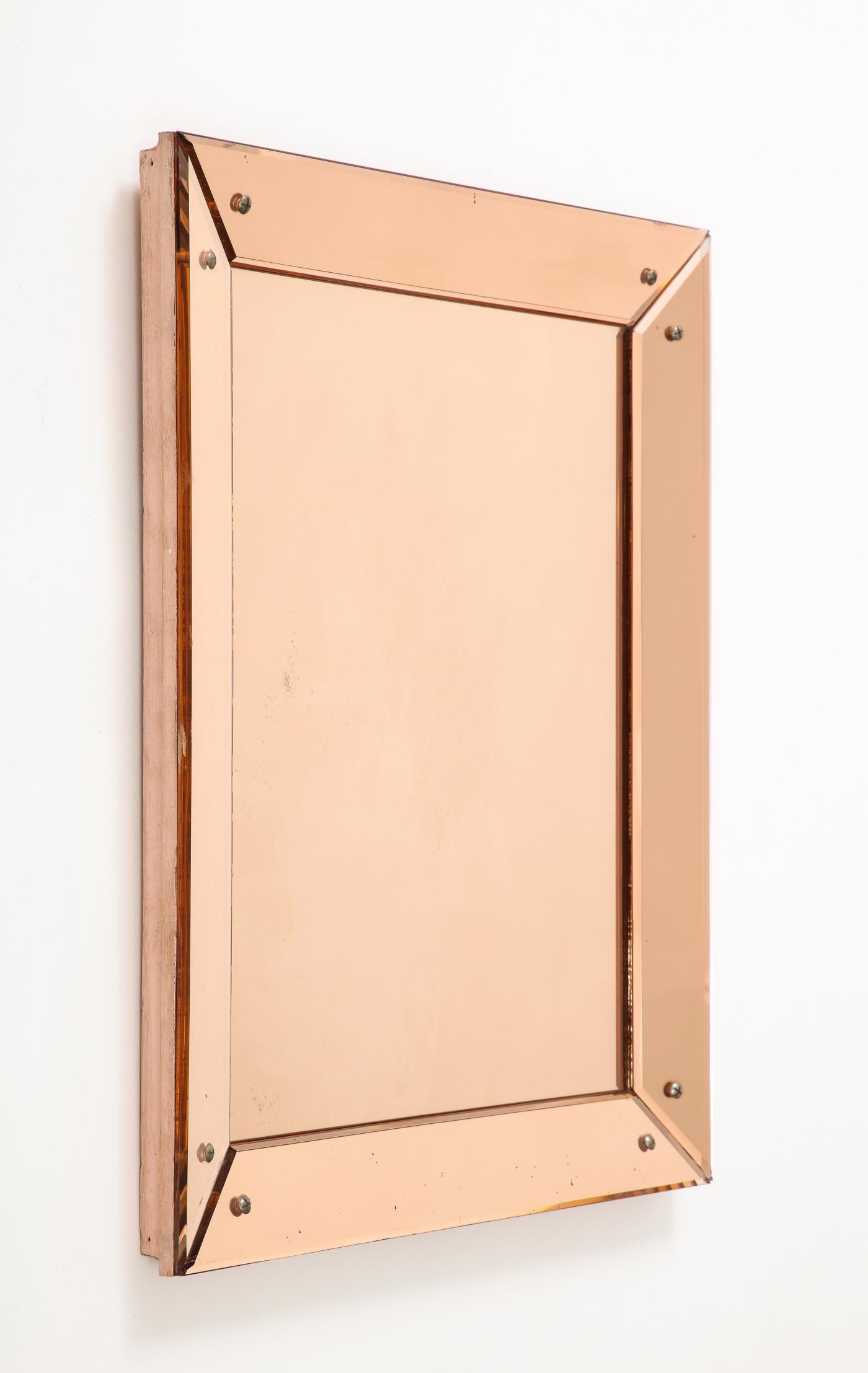 Faceted Peach/Pink Glass Mirror, France, 20th C.