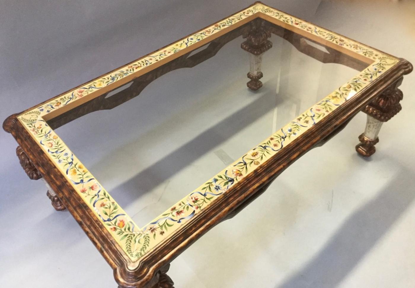 Faux Tortoise Shell and Reverse Painted Coffee Table