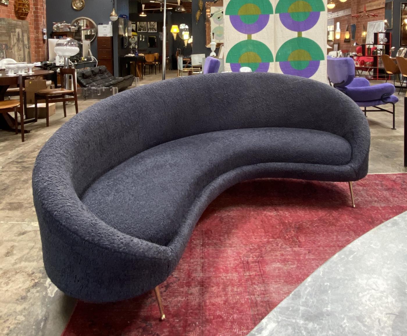 Federico Munari - Midcentury Italian Blue Wool Sheep Curved Sofa by ...