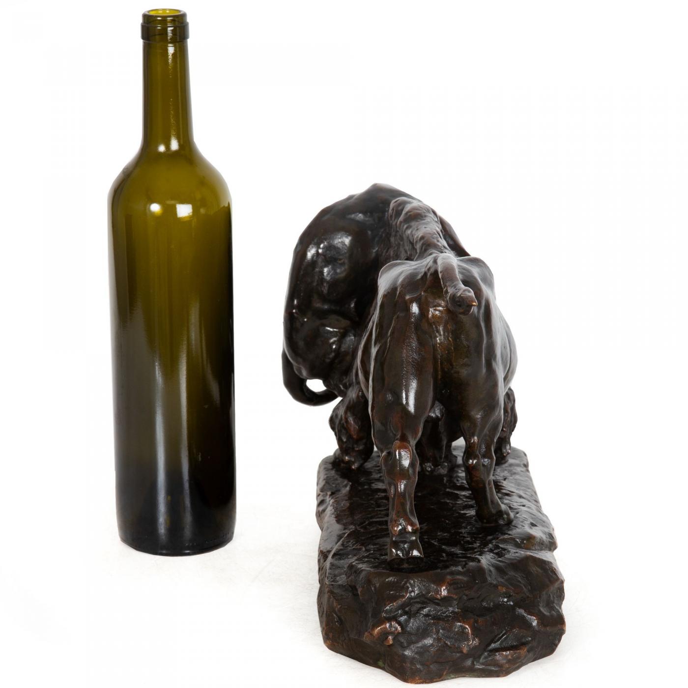 Fine Antique French Bronze Sculpture of Bison and Jaguar by Georges Gardet