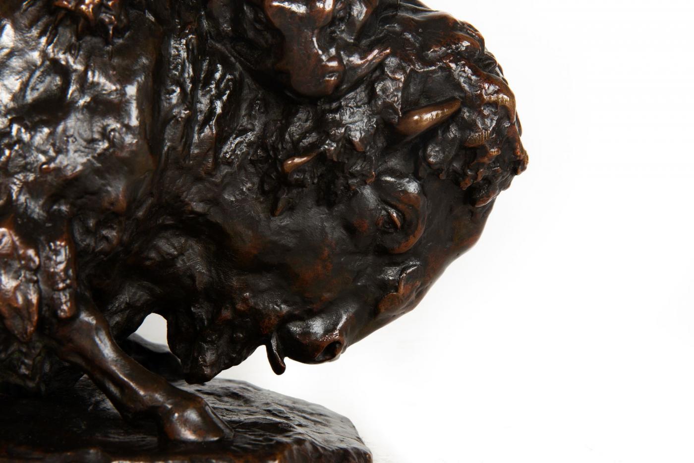 Fine Antique French Bronze Sculpture of Bison and Jaguar by Georges Gardet