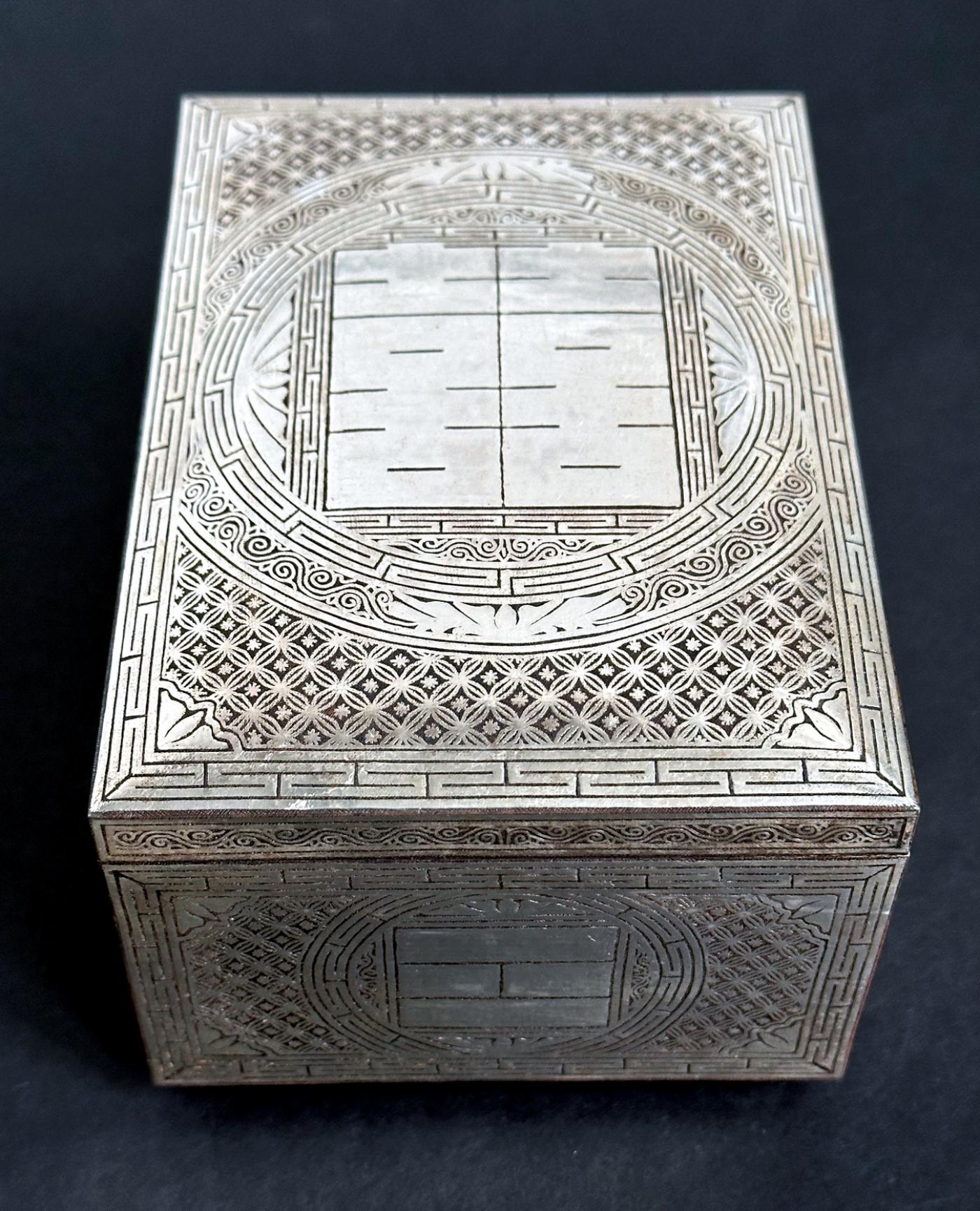 Fine Korean Box with Tray Iron with Silver Inlay Joseon Dynasty