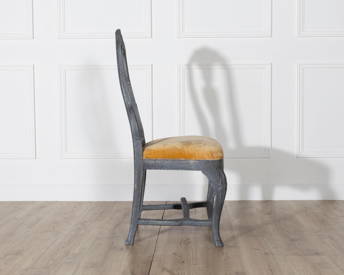 Fine Pair of 19th Century Swedish Rococo Chairs in Black Paint