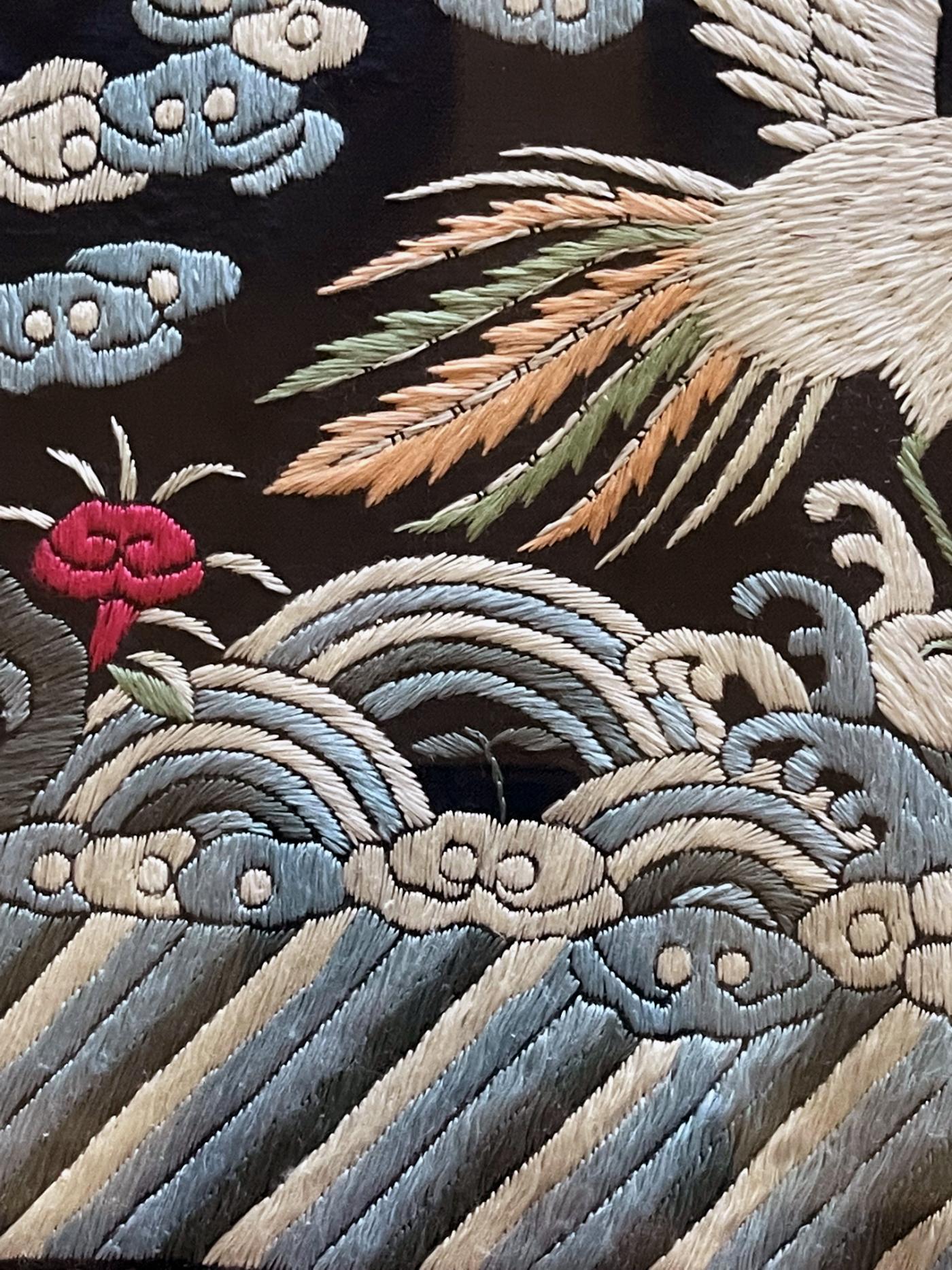 Framed Chinese Qing Dynasty Embroidered Fifth Civil Rank Badge