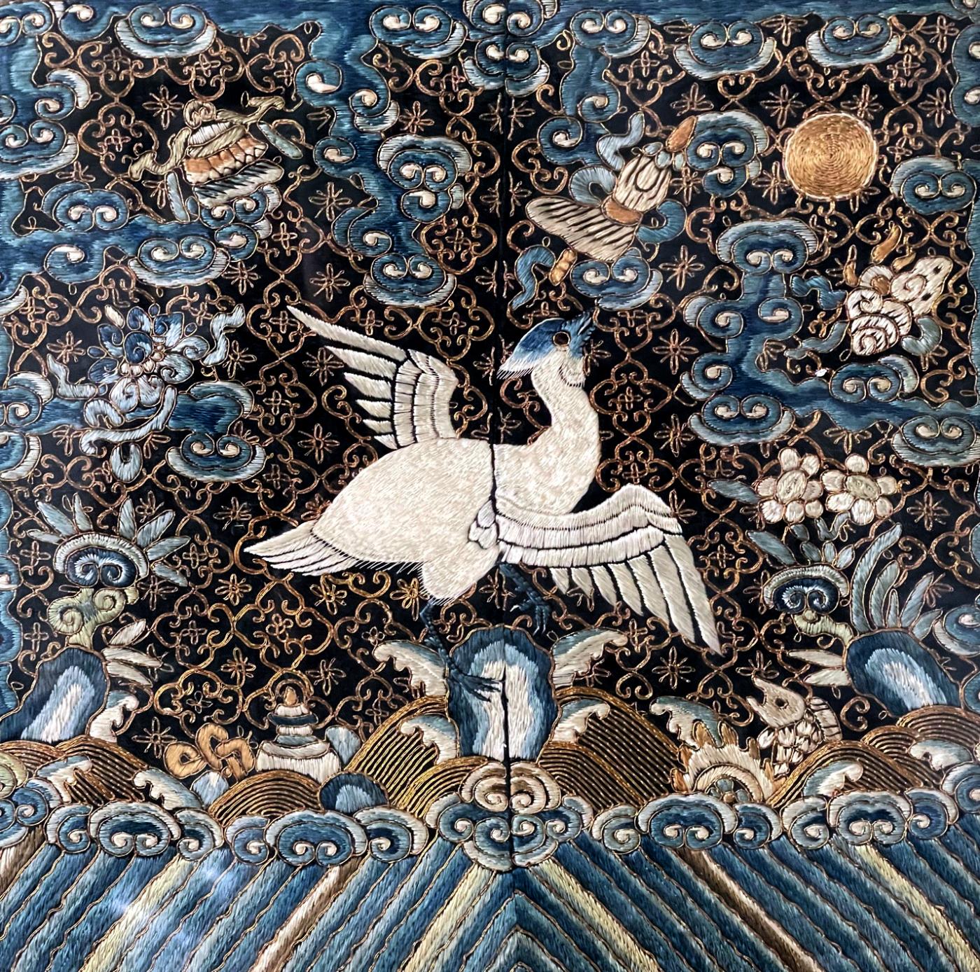 Framed Chinese Qing Dynasty Embroidered Sixth Rank Badge