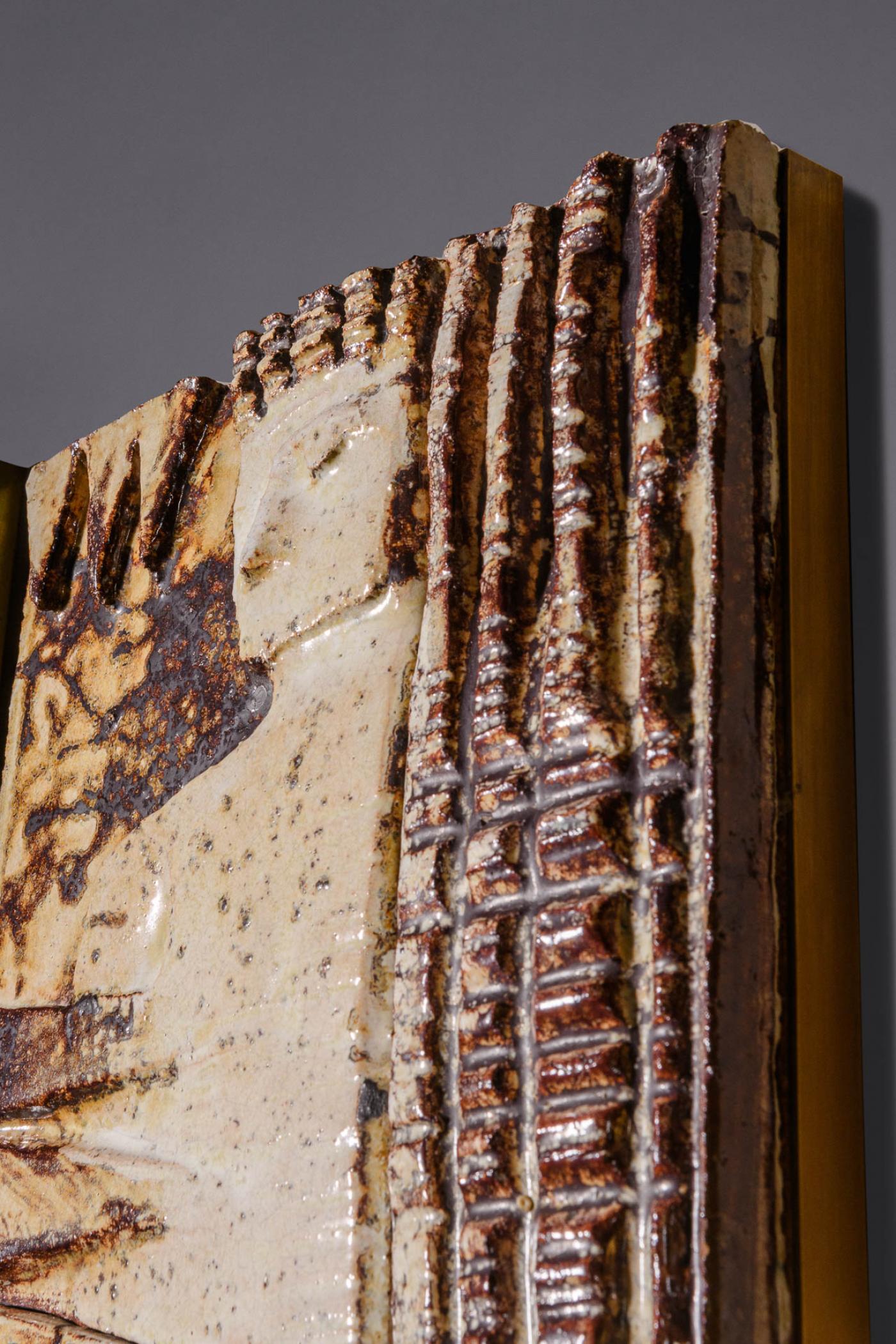 Framed ceramic wall sculpture, France, 1960s