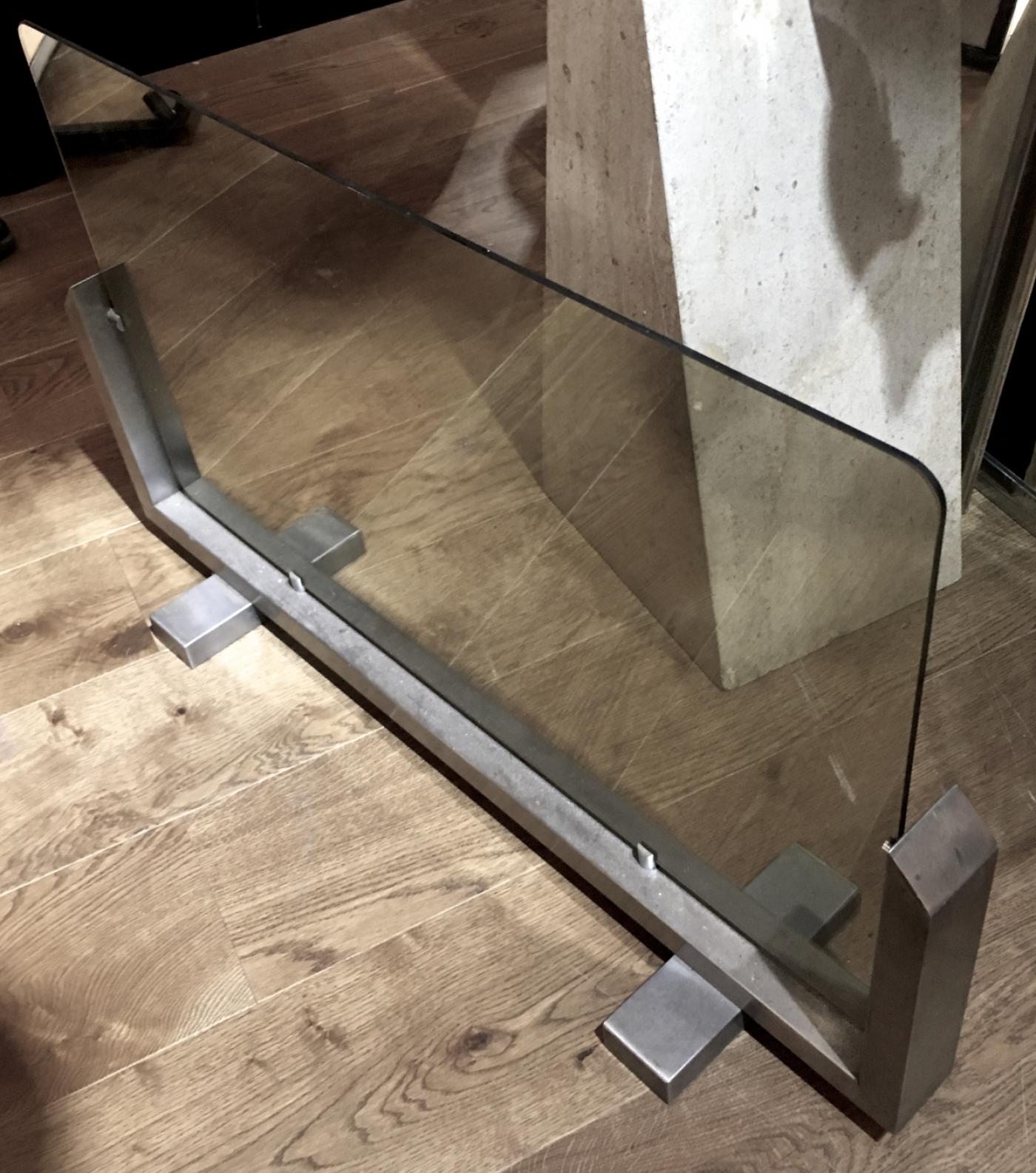 François Monnet - Francois Monnet Brushed Steel and Glass 70s Fire Screen