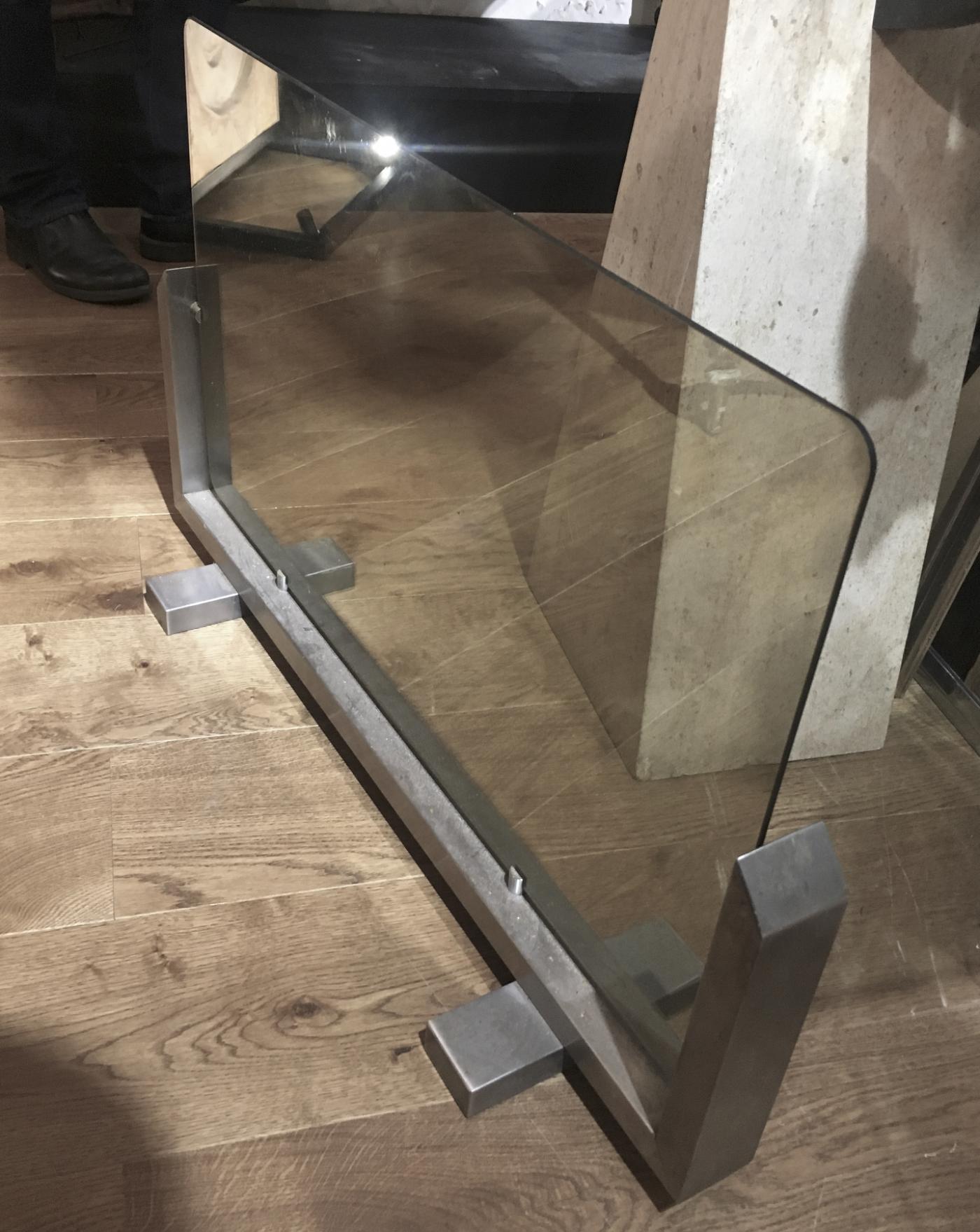 François Monnet - Francois Monnet Brushed Steel and Glass 70s Fire Screen