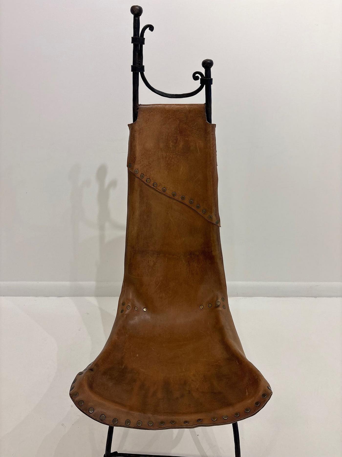 Francois Thevenin - Pair of Wrought Iron and Leather Attributed to Sido ...