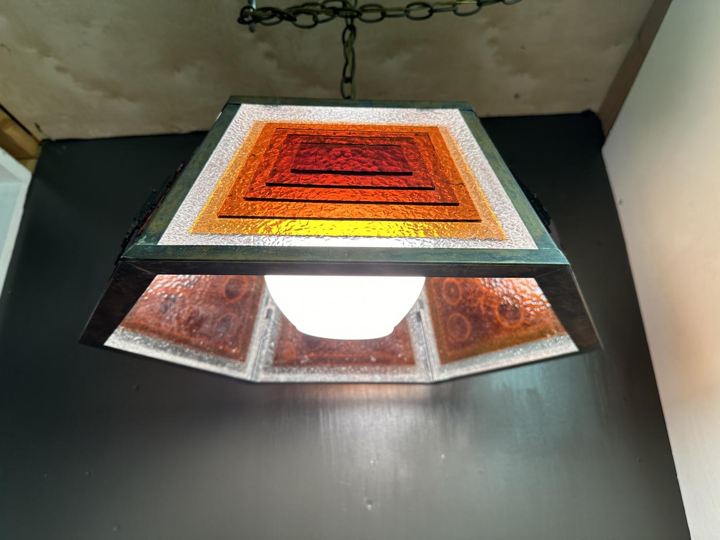 Frank Lloyd Wright - Copper and Stained Glass Light Fixture Style of ...