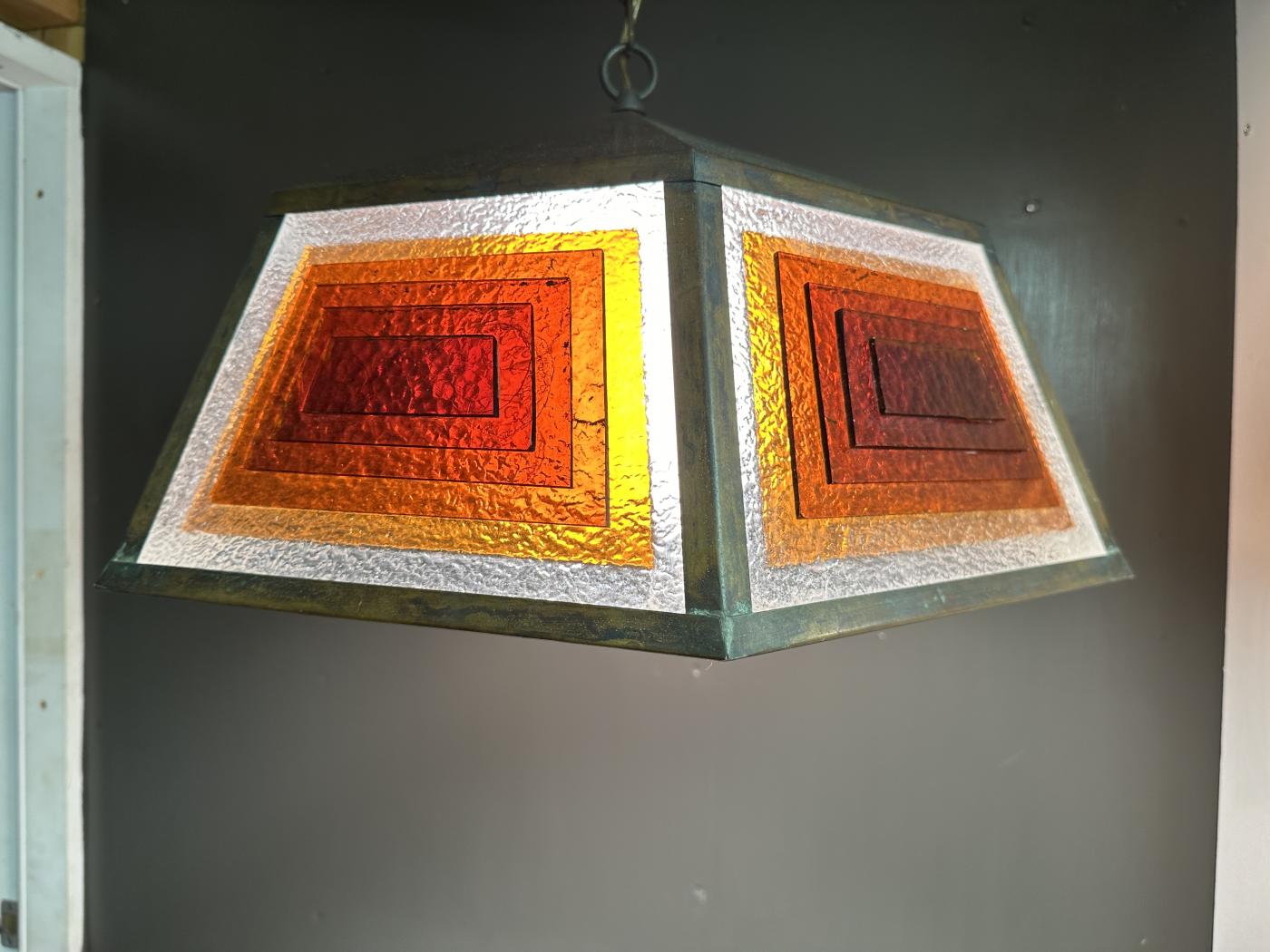 Frank Lloyd Wright - Copper and Stained Glass Light Fixture Style of ...