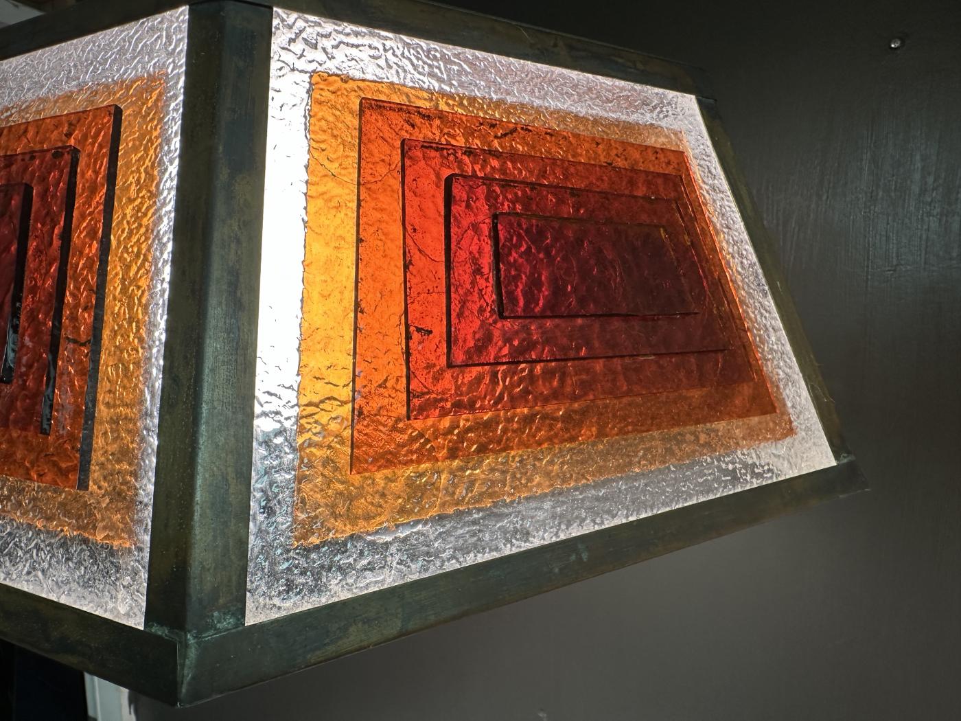 Frank Lloyd Wright - Copper and Stained Glass Light Fixture Style of ...