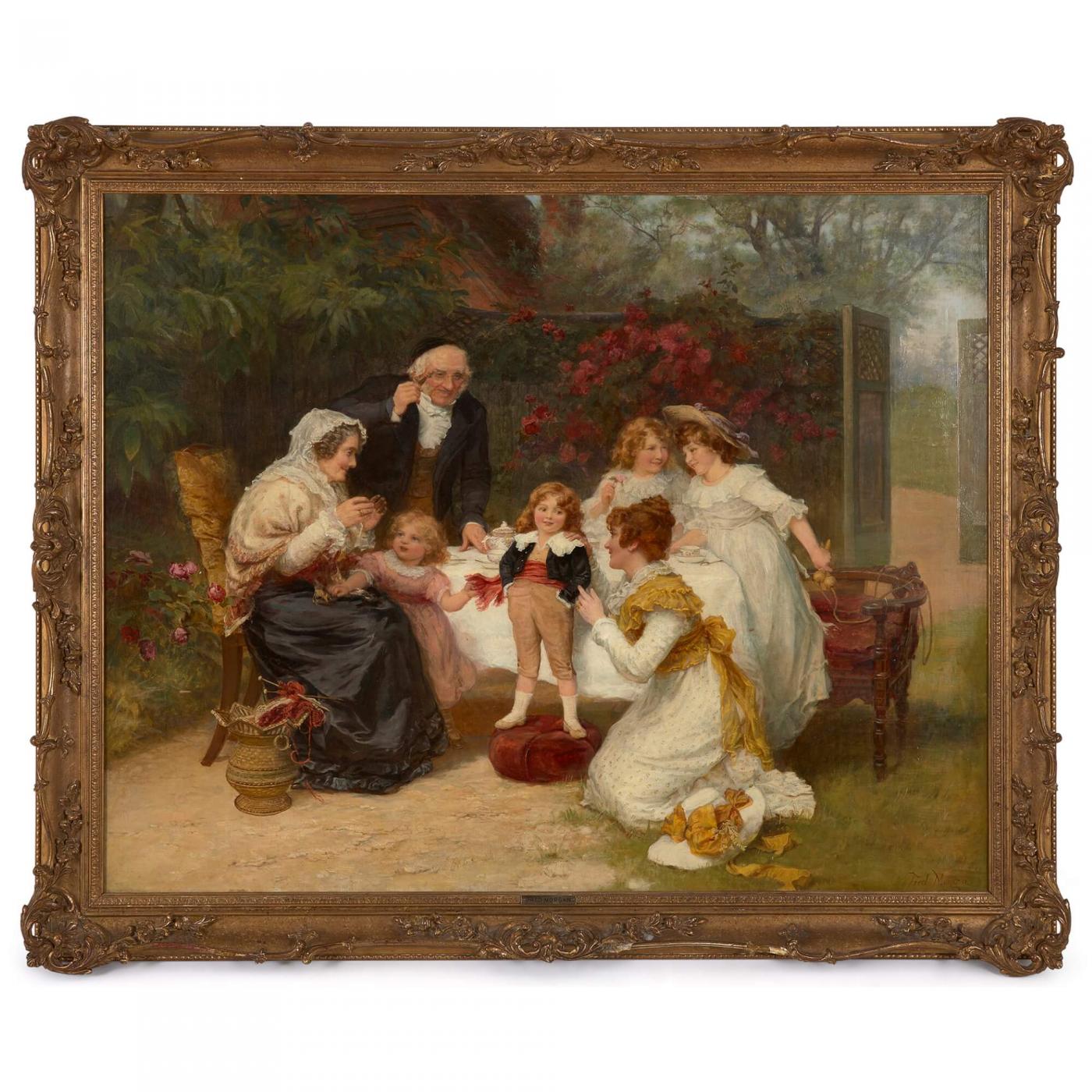 Frederick Morgan - 'His First Suit,' a large Victorian oil painting ...