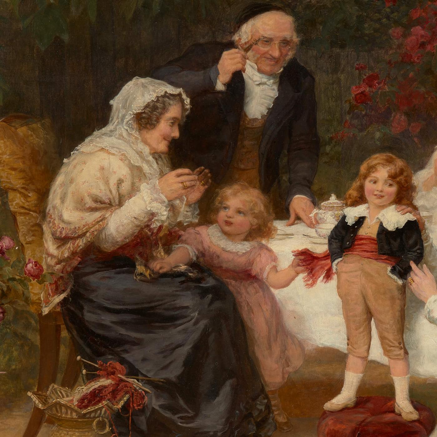 Frederick Morgan - 'His First Suit,' a large Victorian oil painting ...