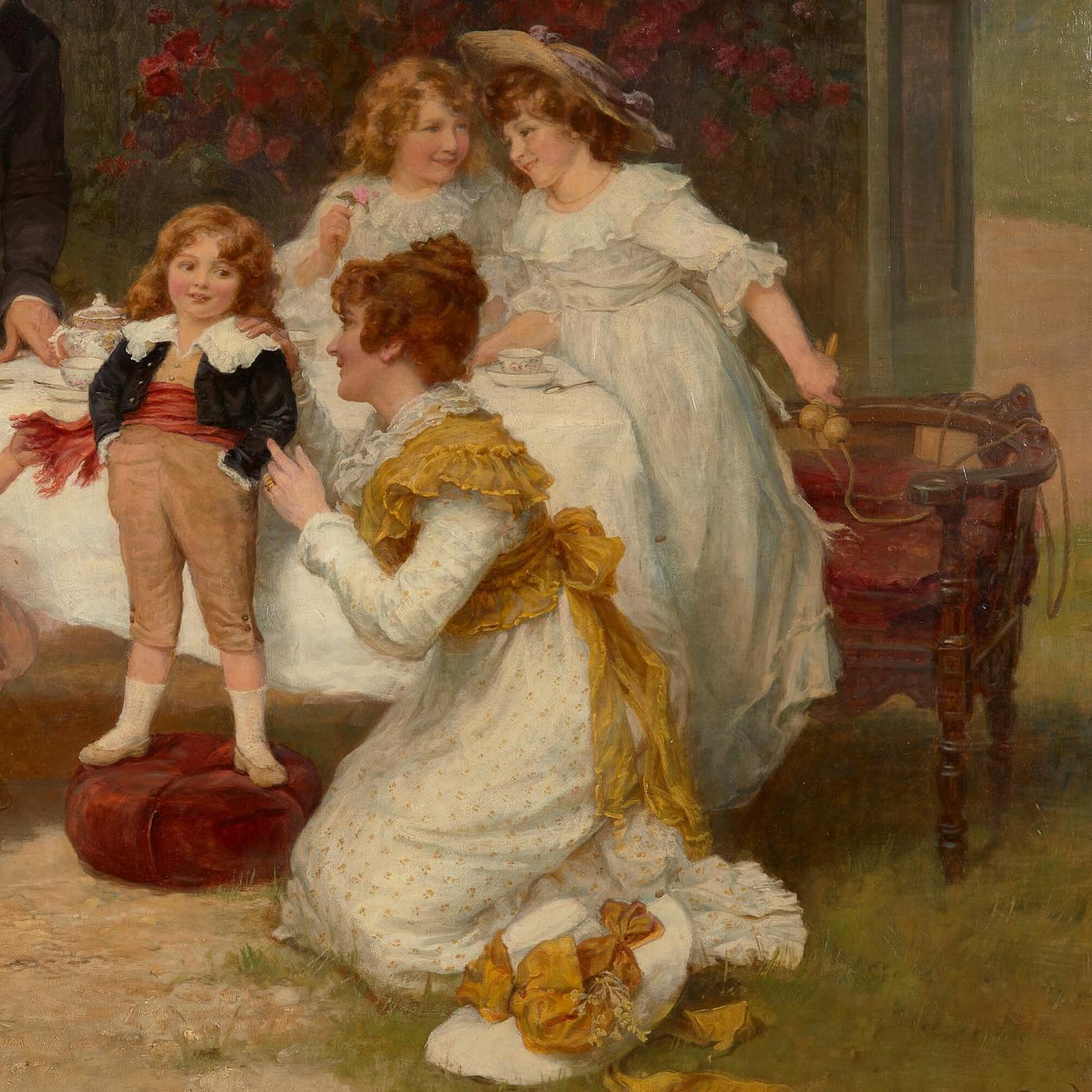 Frederick Morgan - 'His First Suit,' a large Victorian oil painting ...