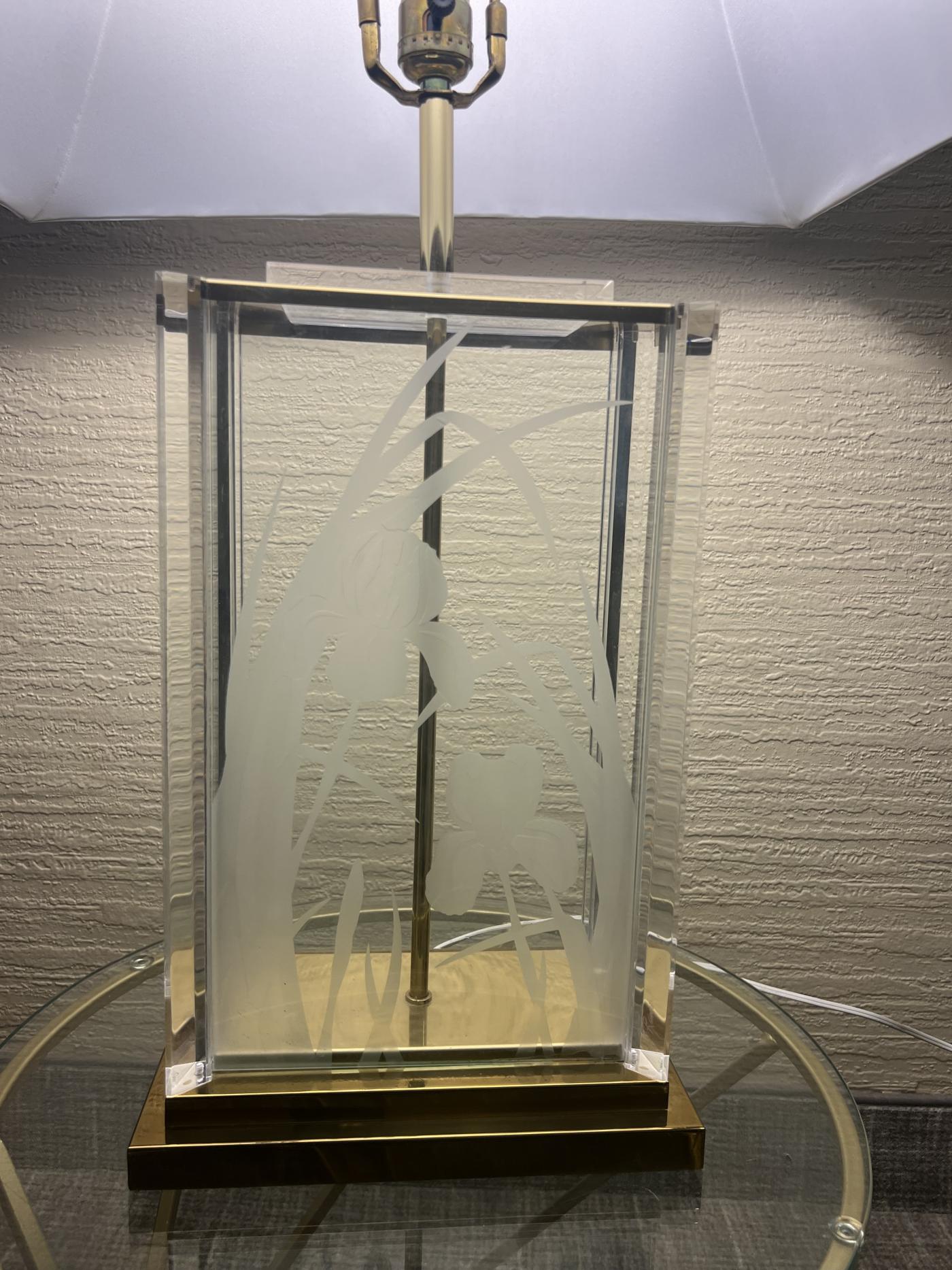 Frederick Raymond - RARE LARGE ART DECO REVIVAL GLASS, BRASS & LUCITE ...