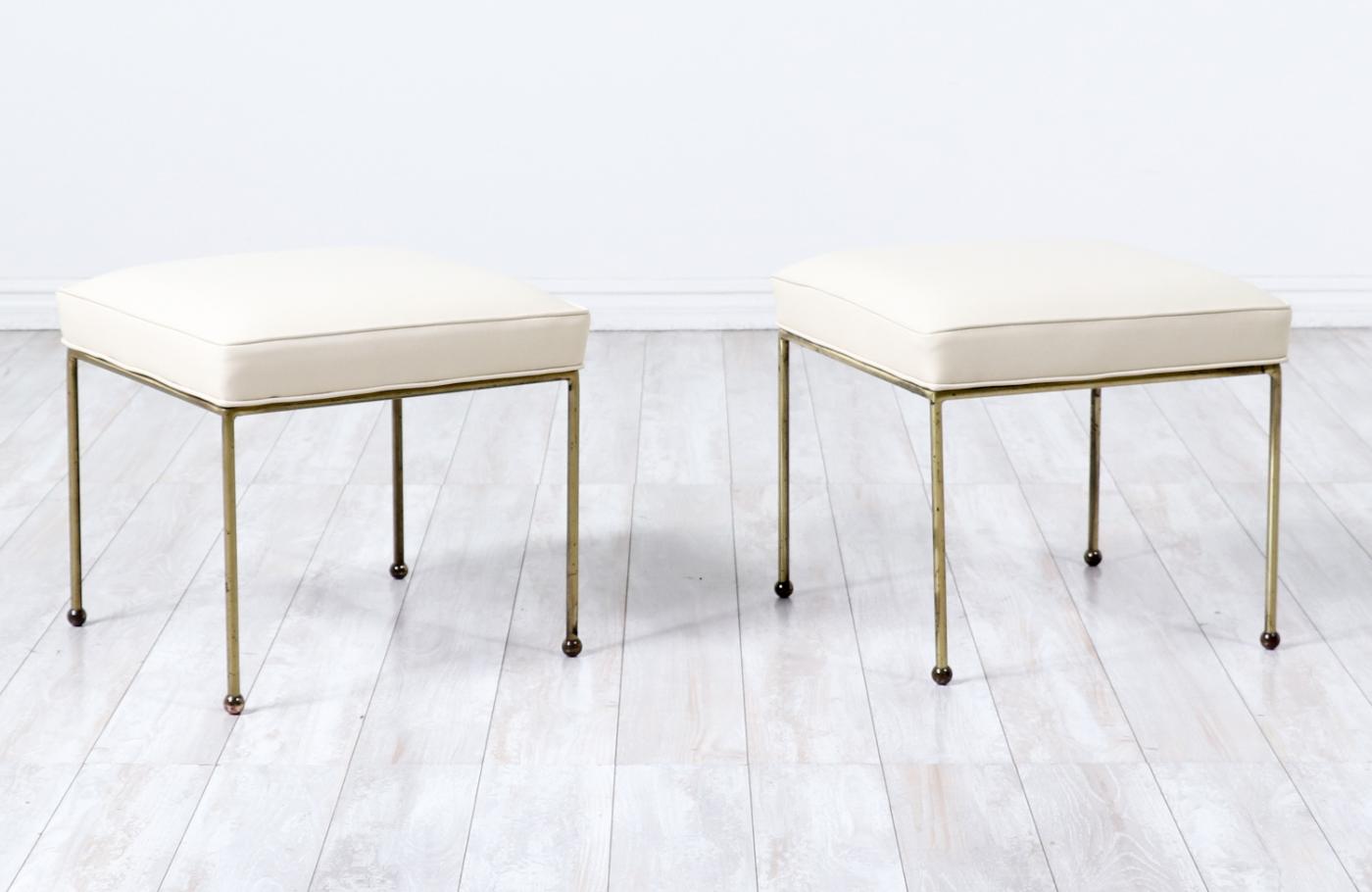 Frederick Weinberg - Mid-Century Modern Brass & Leather Stools by ...