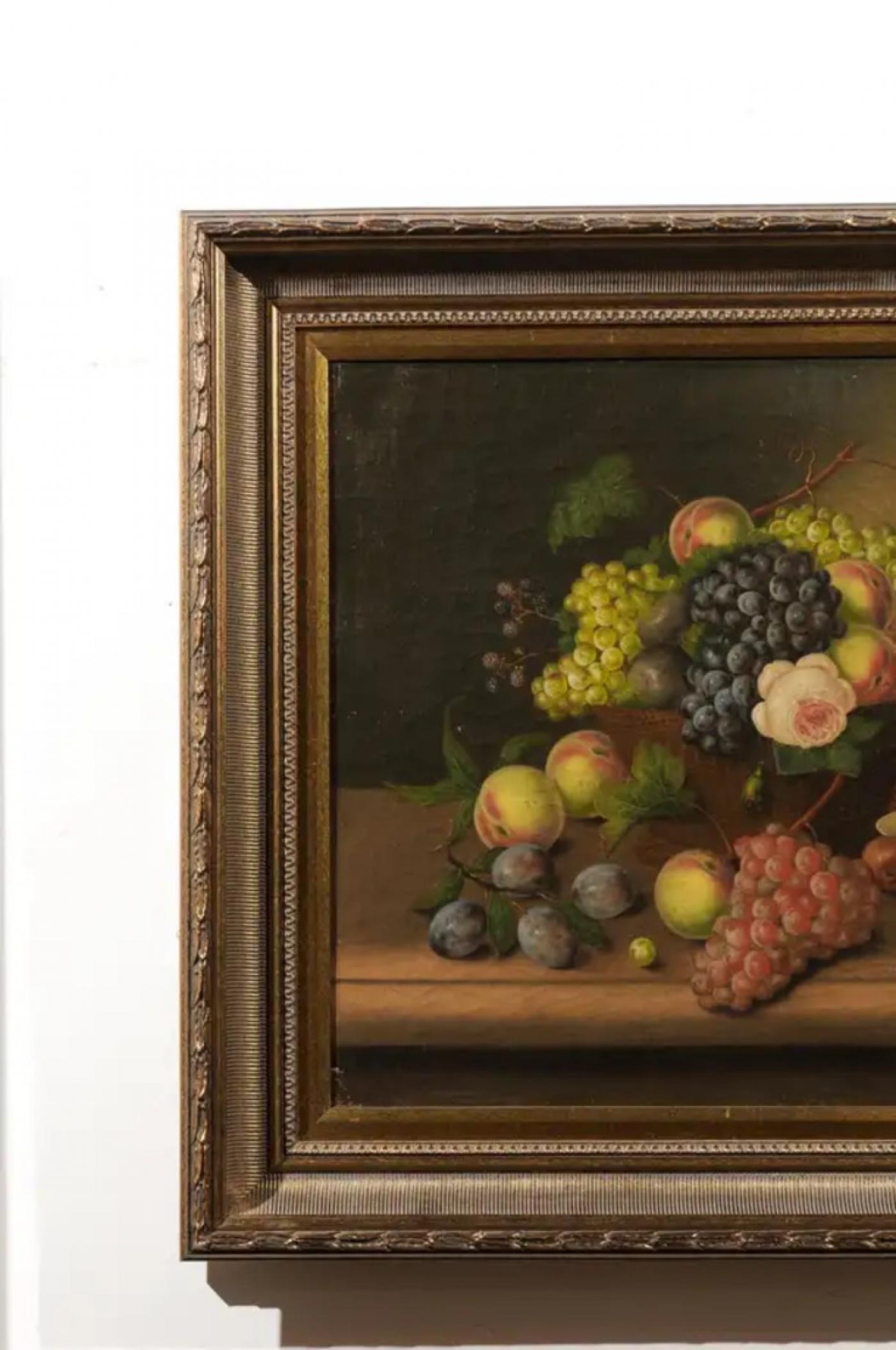 French 19th Century Framed Oil on Canvas Still-Life Painting Depicting Fruits