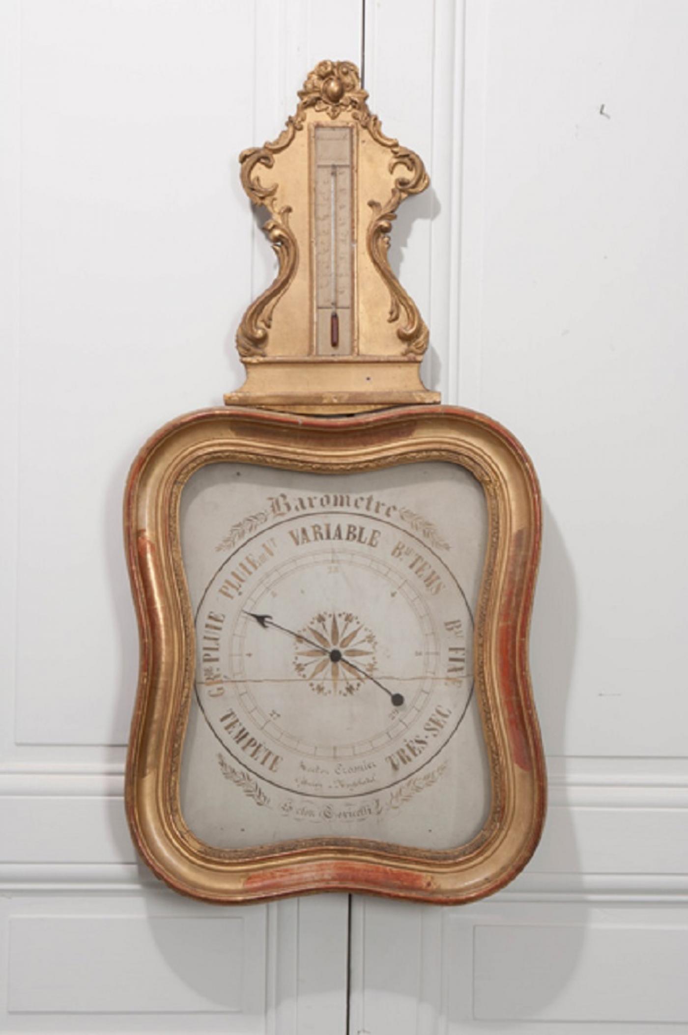 French 19th Century Gold Gilt Barometer