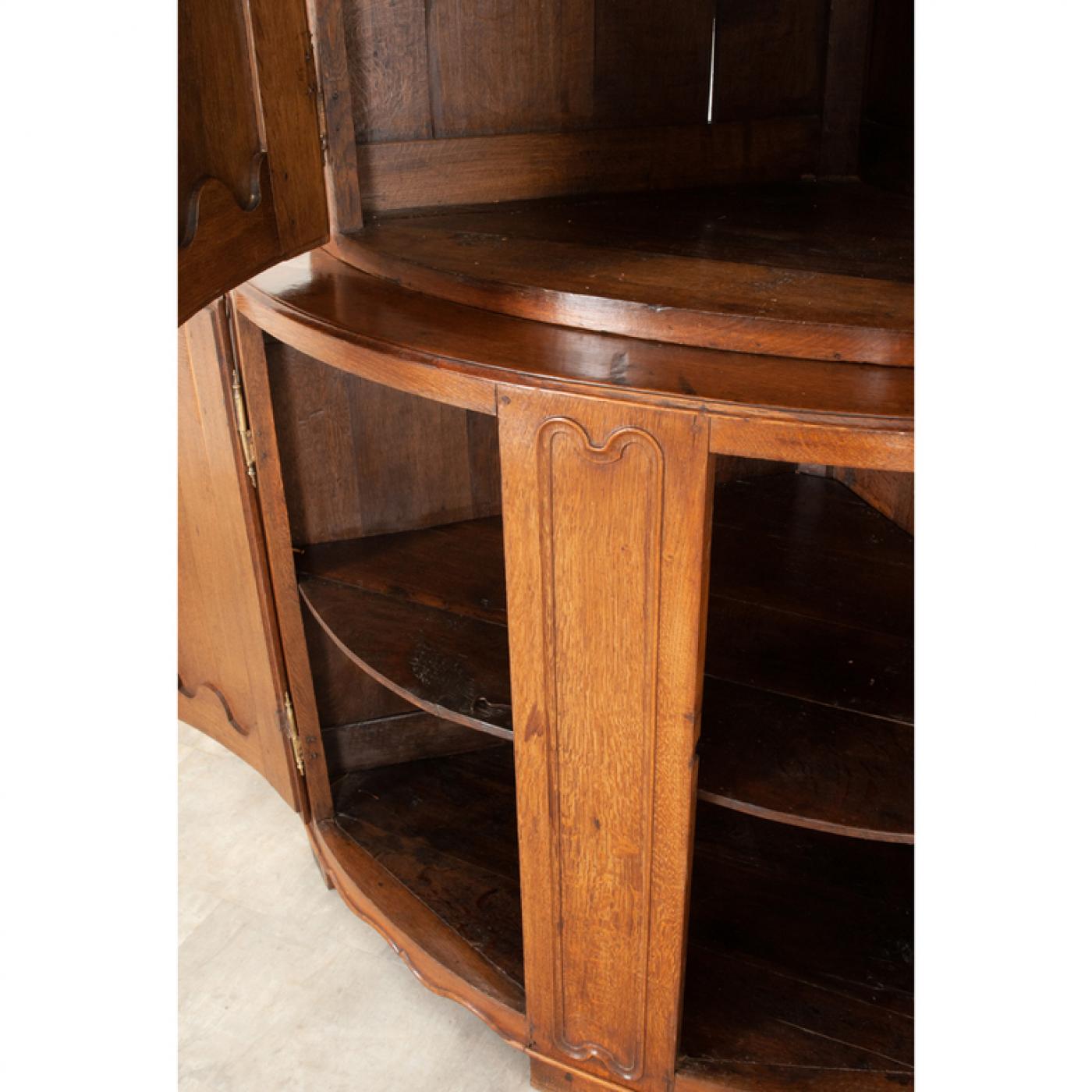 French 19th Century Solid Oak Corner Buffet a deux Corps